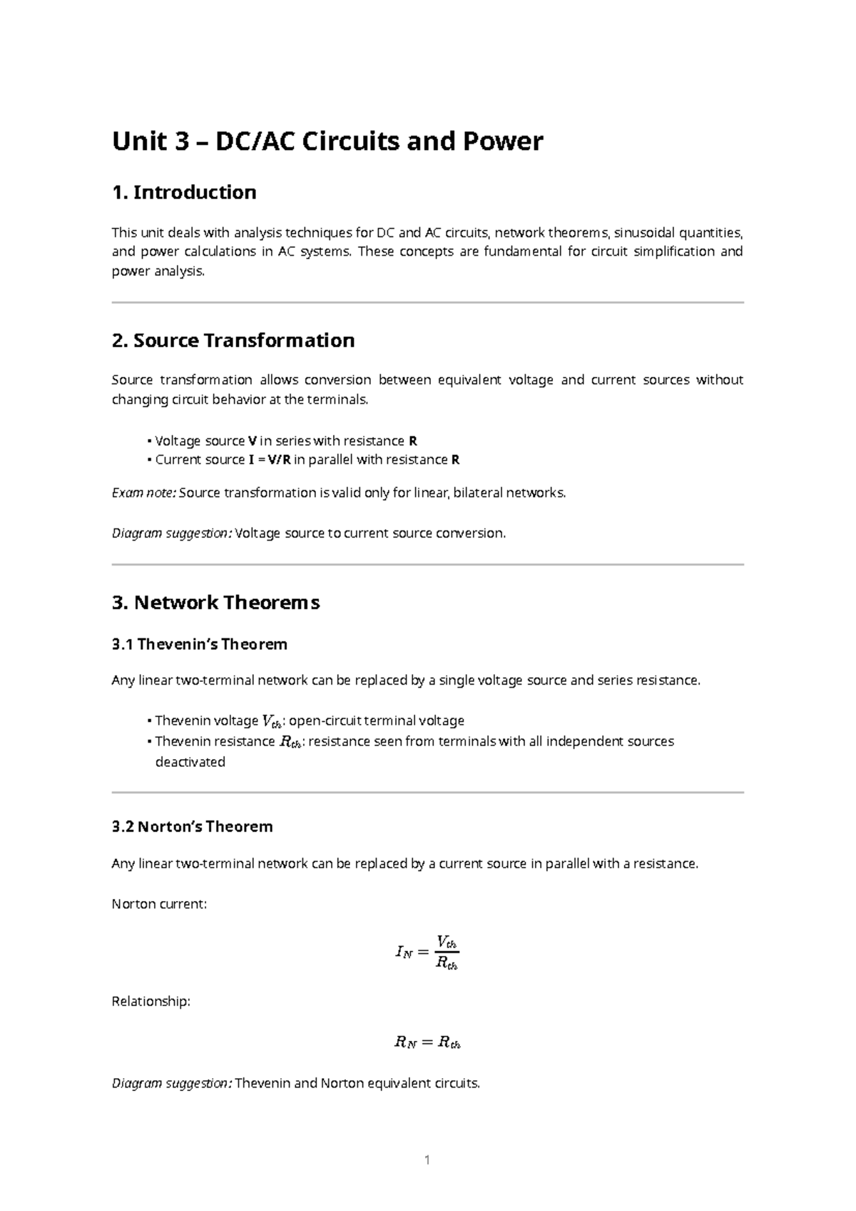 Unit 3 – DC/AC Circuits & Power Analysis Notes - Studocu