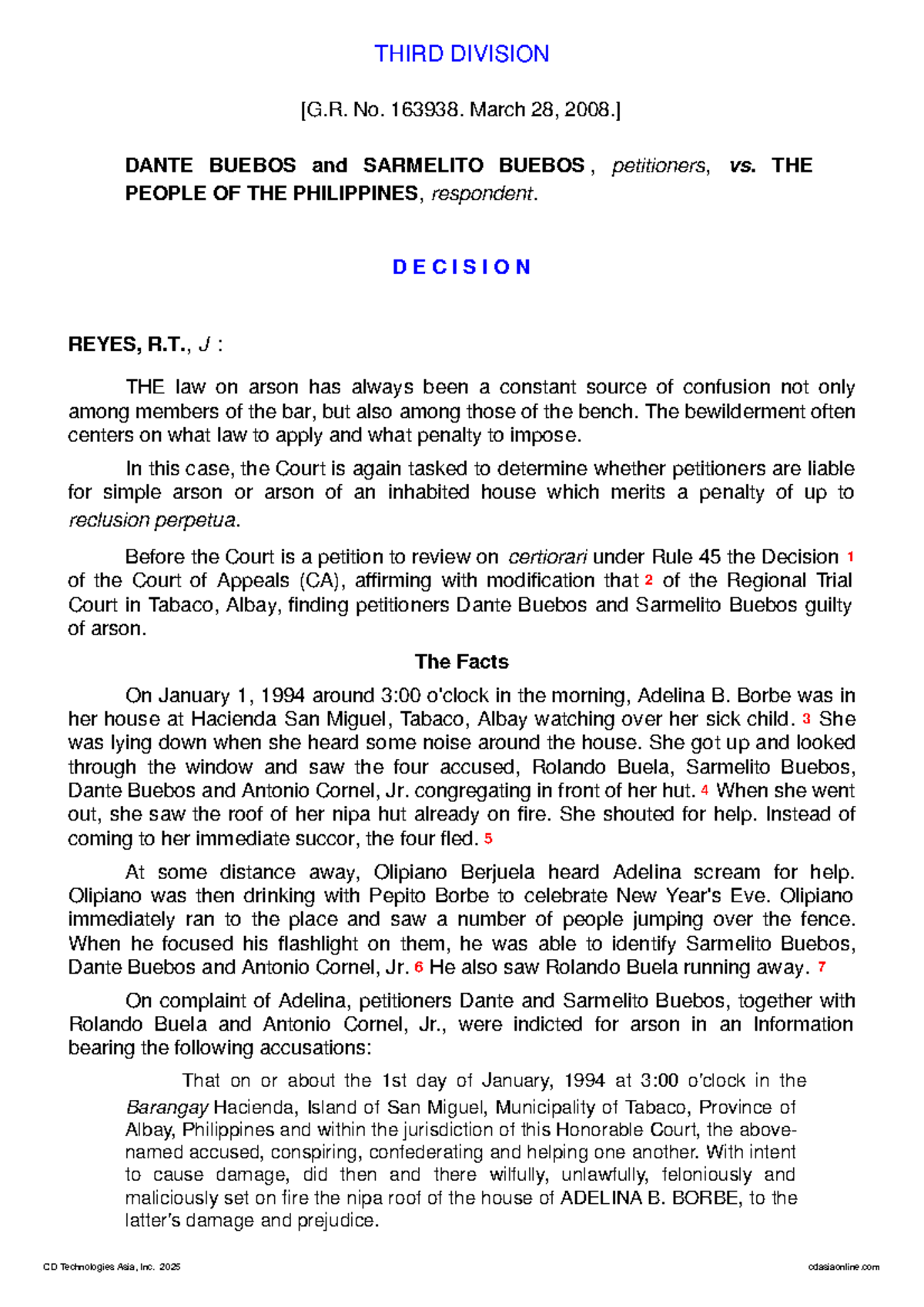 Buebos v. People: Arson Case Review (G.R. No. 163938) - Studocu
