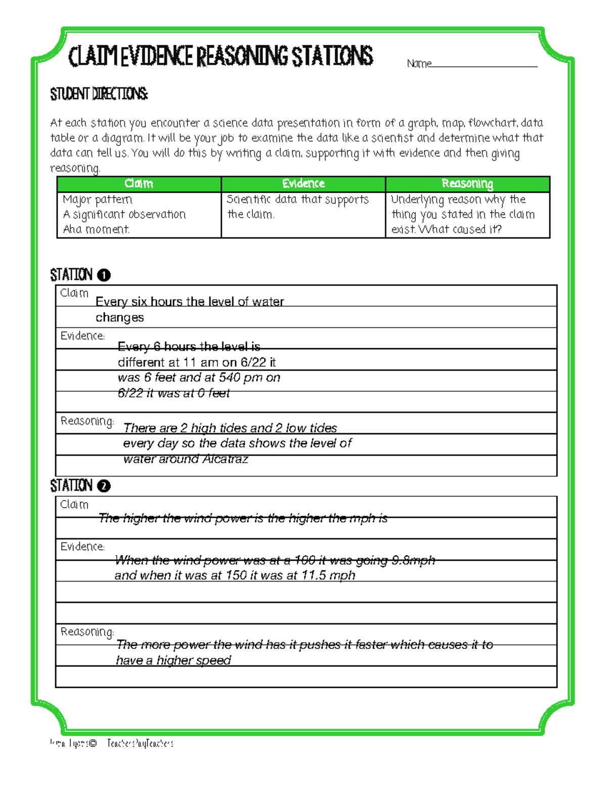 CER Stations Practice Problems and Applications - Studocu