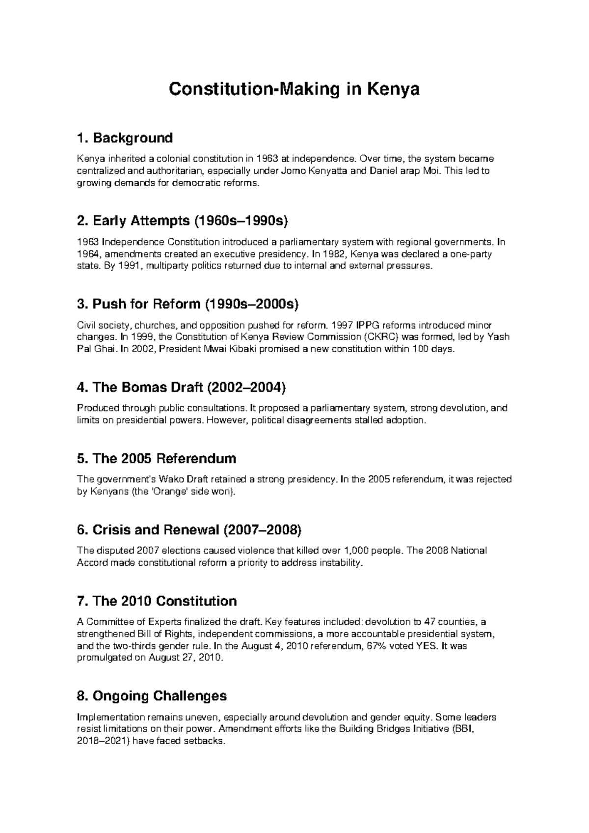 Kenya's Constitutional Evolution: From Colonial Legacy to 2010 Reforms ...
