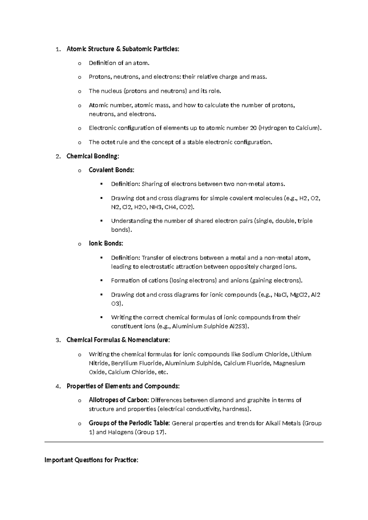 Chemistry 101: Atomic Structure & Chemical Bonding Test Notes - Studocu