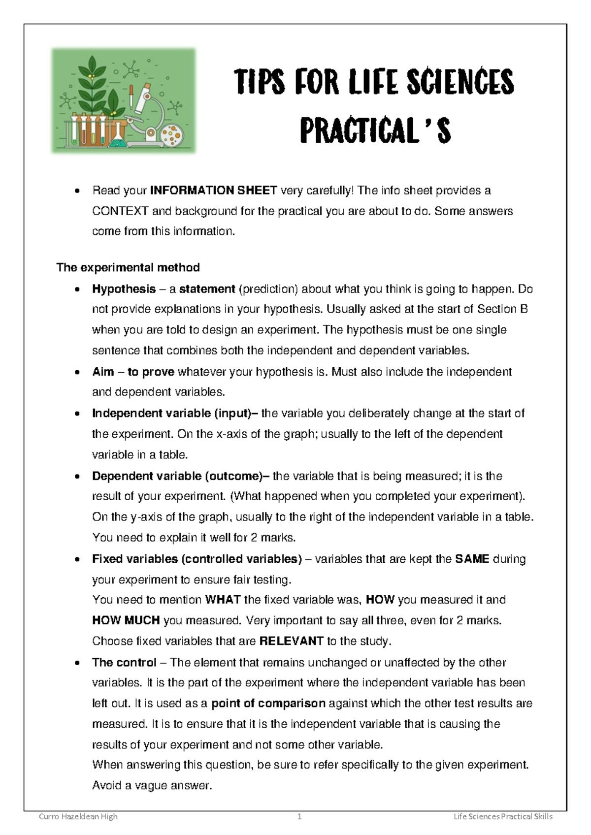 Tips for Life Sciences Practical Skills (LSC 101) - Studocu
