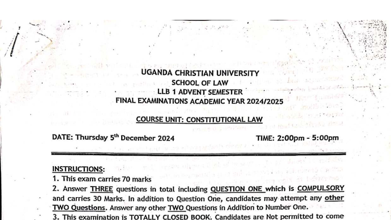 UGANDA CHRISTIAN UNIVERSITY LLB 1 CONSTITUTIONAL LAW FINAL EXAM PAST ...