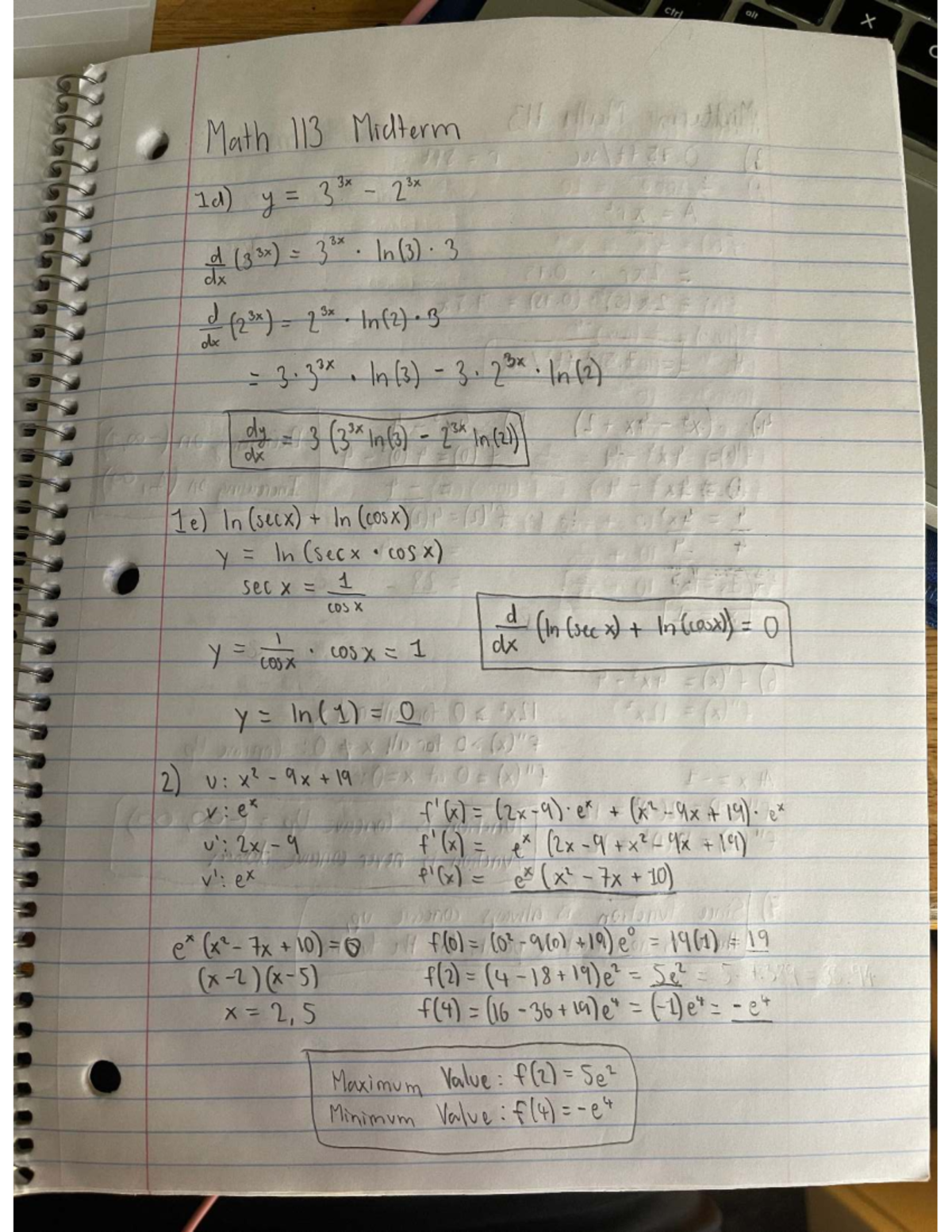 Math 113 Midterm Exam: Functions and Derivatives Analysis - Studocu