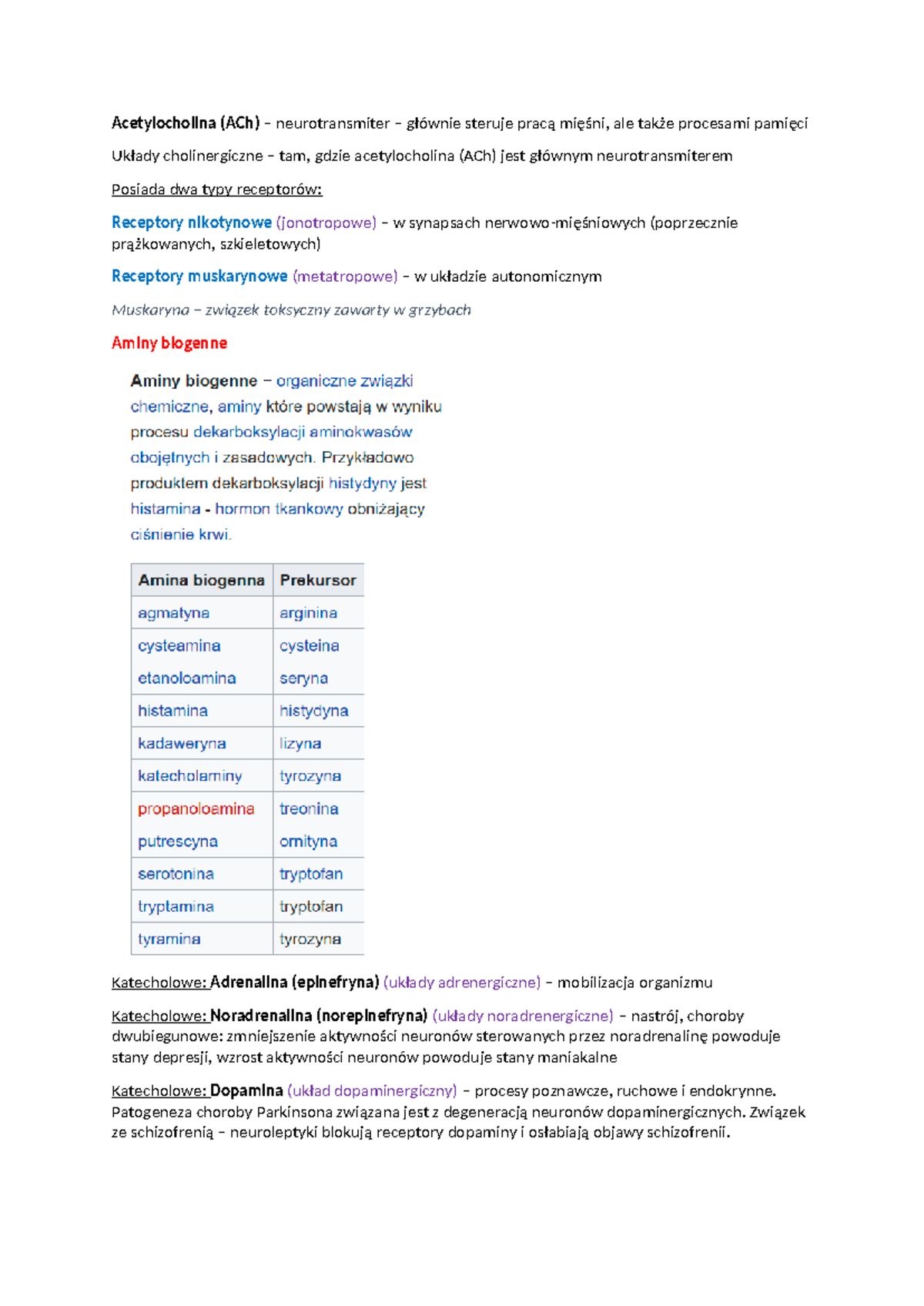 Neurotransmitery BPZ - notatki z wykładu u Pawłowskiego ...
