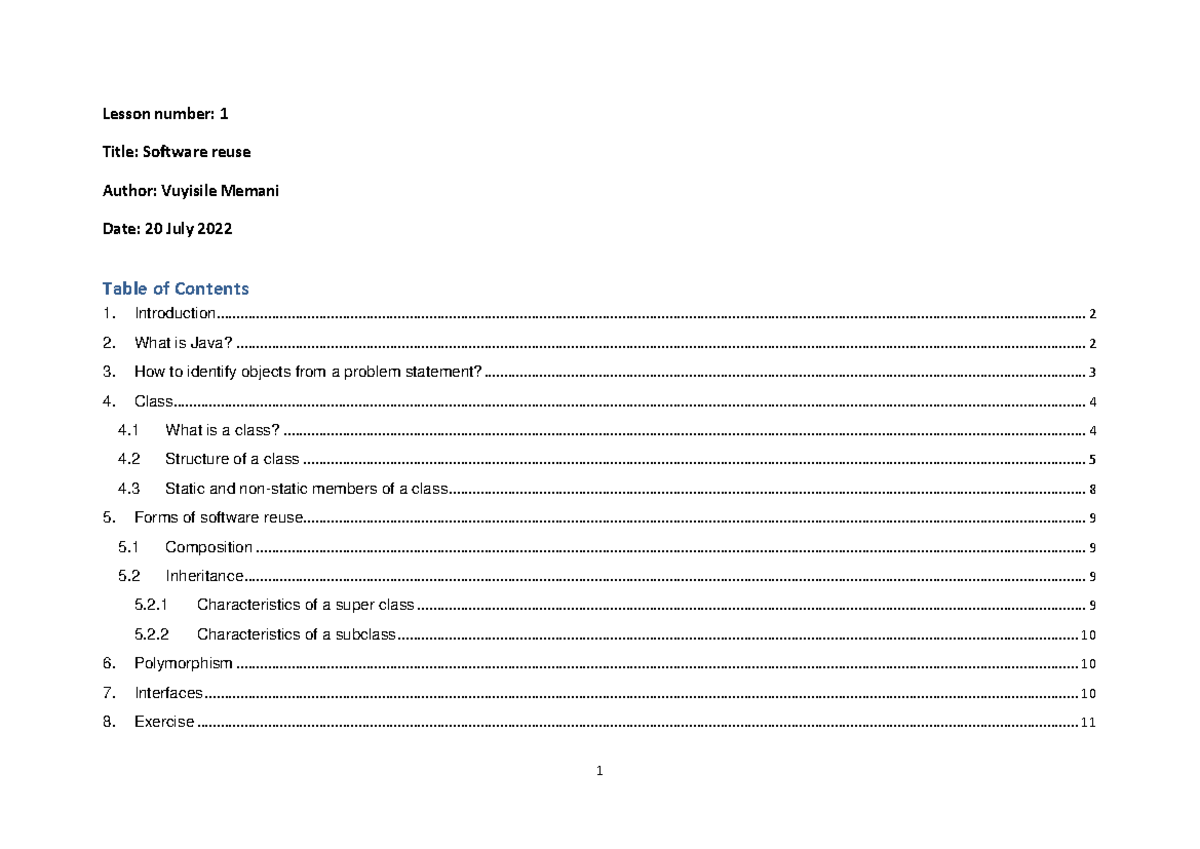 Lesson 1: Introduction to Software Reuse in Java (CS101) - Studocu
