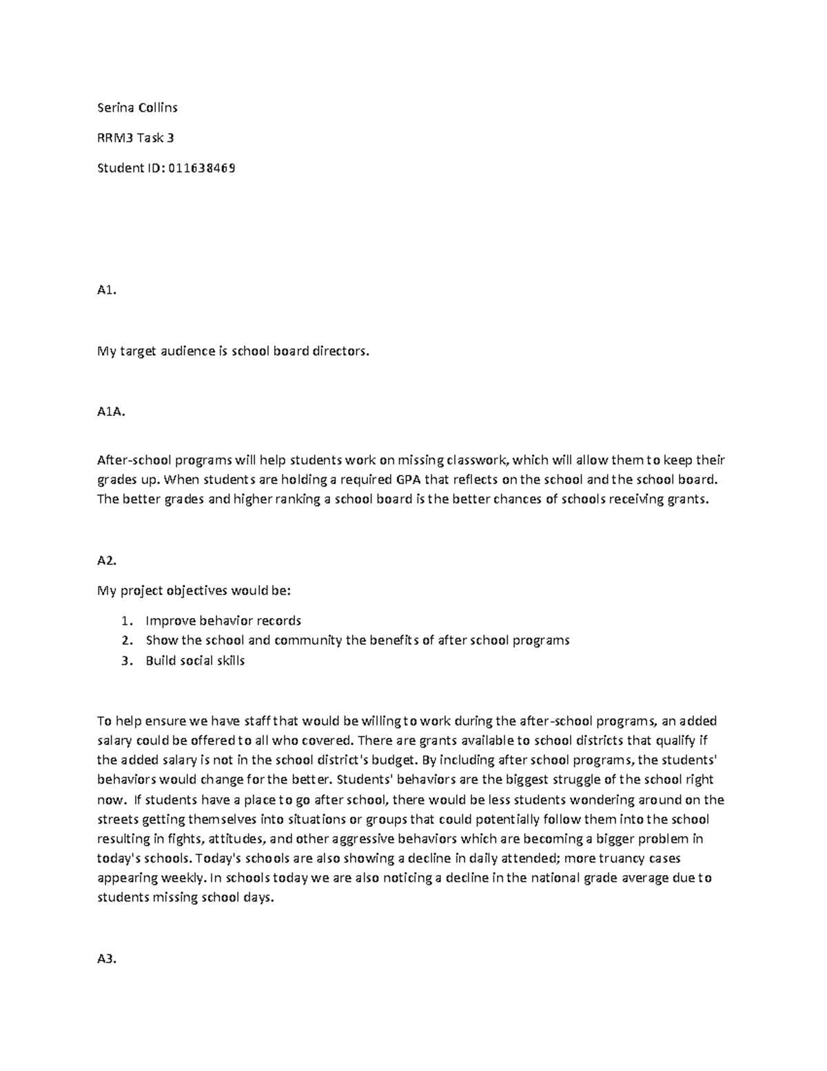 -RMM3 Final Task - Dgm3 task 3 - Serina Collins RRM3 Task 3 Student ID ...