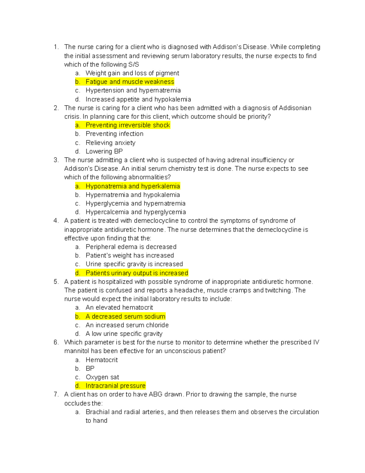 Final Exam 404 - NCLEX Practice Questions on Addison's Disease and More ...
