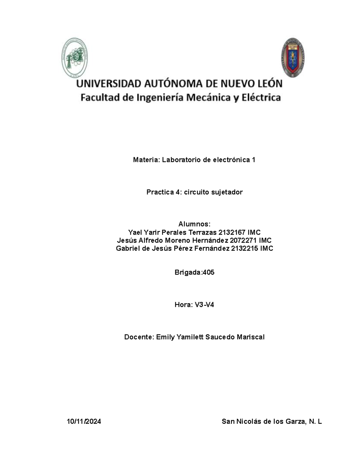 Práctica 4: Circuito Sujetador - Laboratorio de Electrónica 1 - Studocu