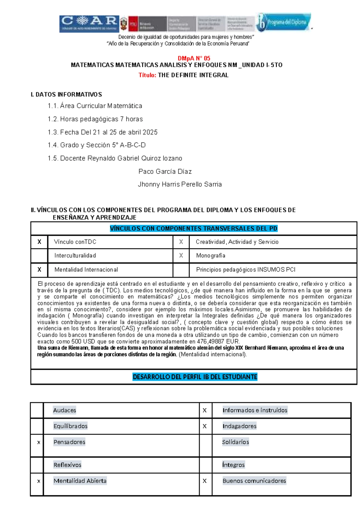DMPA 04 5TO NM: Integrales Definidas y su Aplicación en Matemáticas ...
