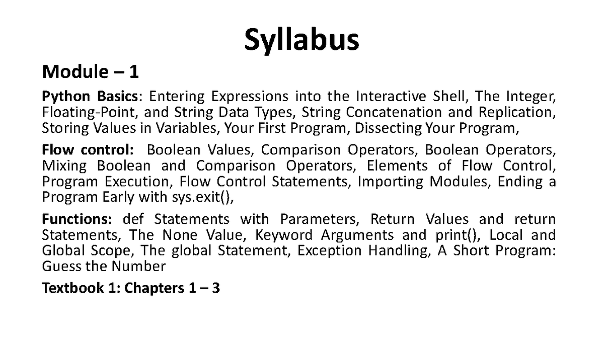 Mod1 PPT Notes - Python Basics & Flow Control (18EC646) - Studocu