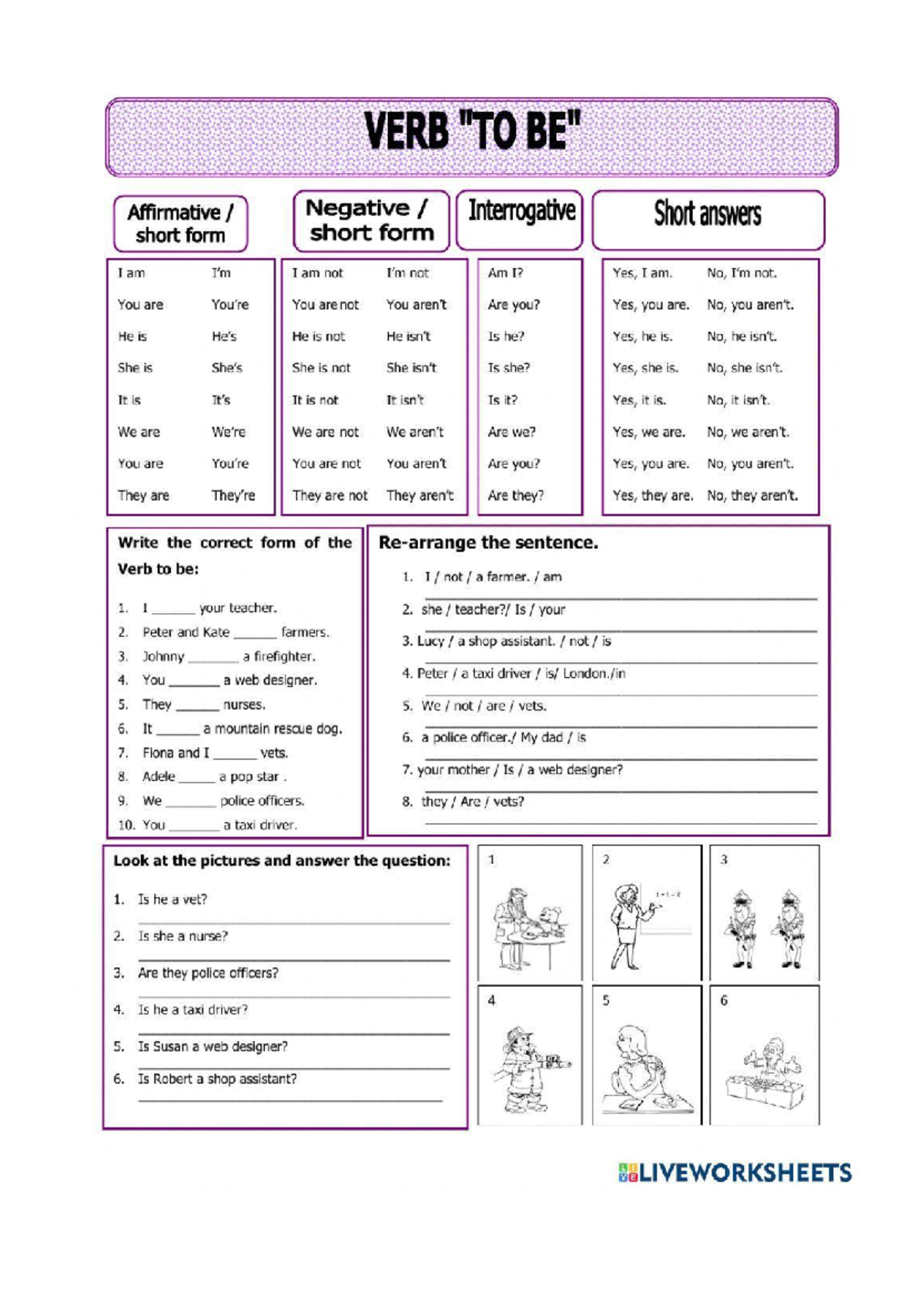 Verb to Be and Jobs Activities - ESL Practice - Studocu