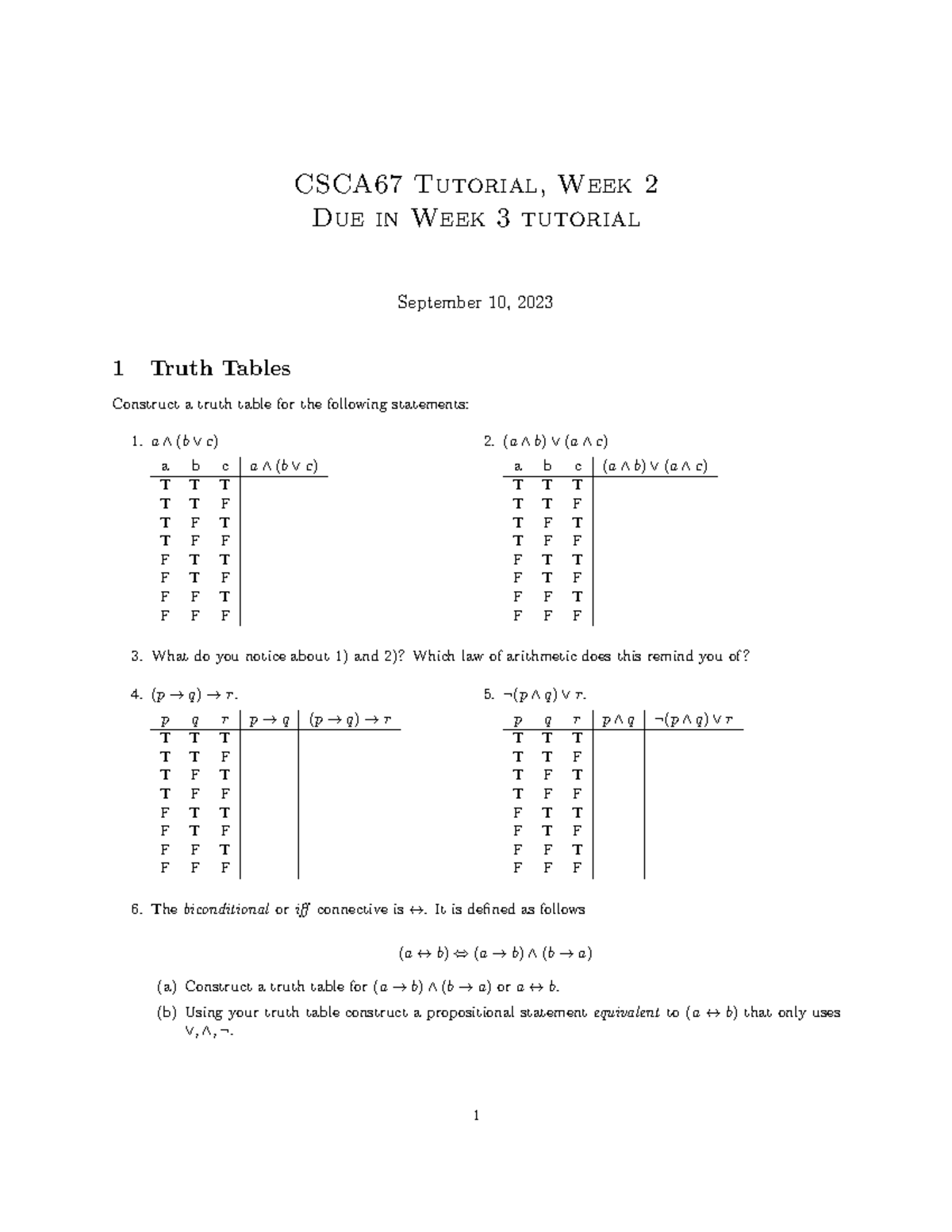 W2 - Tutorial worksheet for week 2 - CSCA67 Tutorial, Week 2 Due in ...