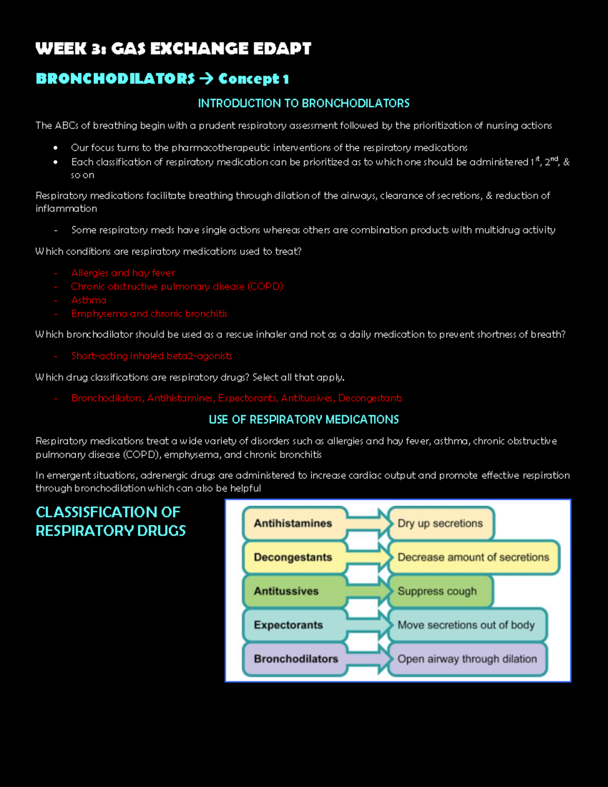 WEEK 3 EDAPT PHARM NOTES ON BRONCHODILATORS AND RESPIRATORY DRUGS - Studocu