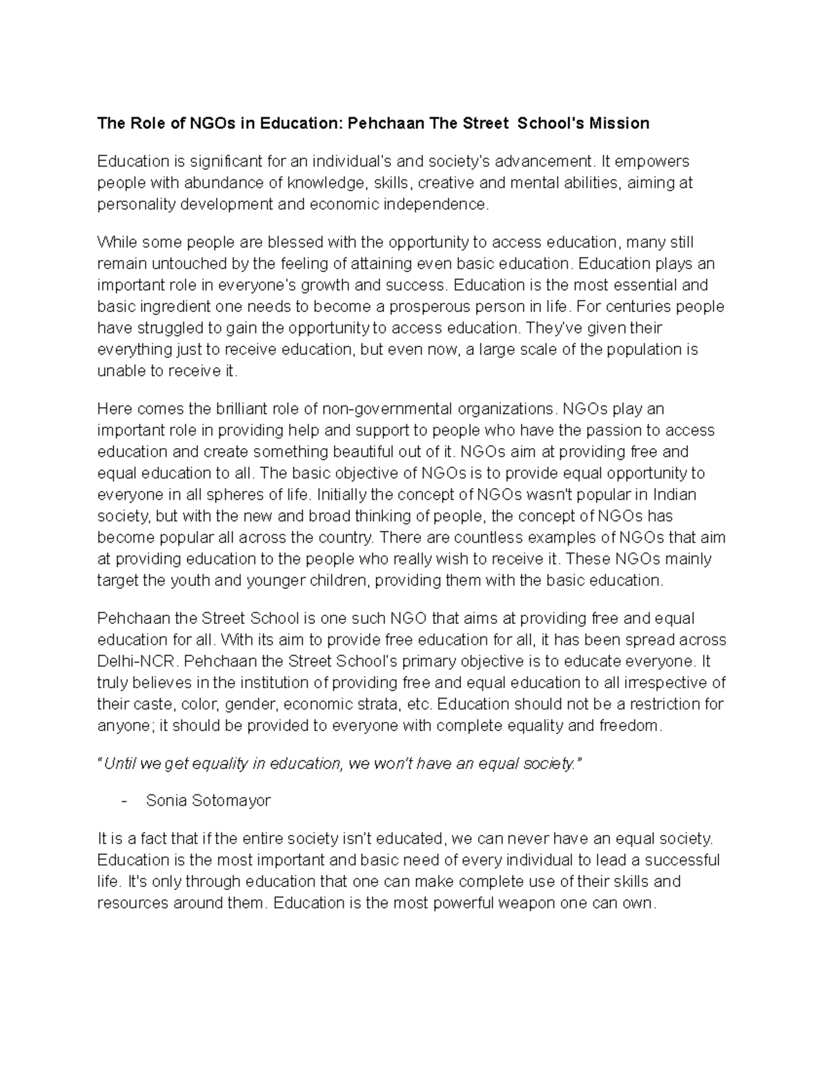 The Role of NGOs in Education: Pehchaan The Street School's Mission ...