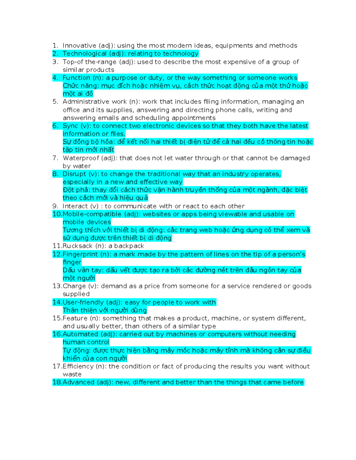 Vocabulary List for Tech Terms: Definitions & Translations - Studocu
