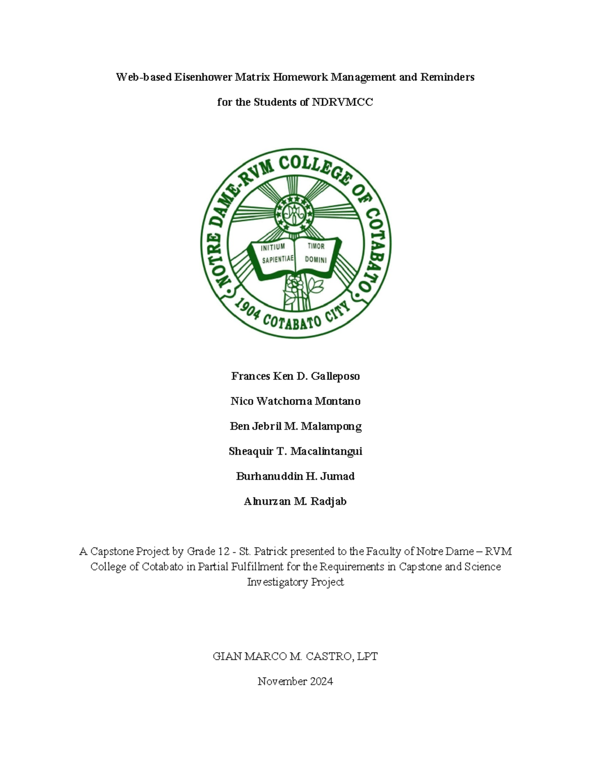 Eisenhower Matrix Homework Management: A Capstone Project for NDRVMCC ...