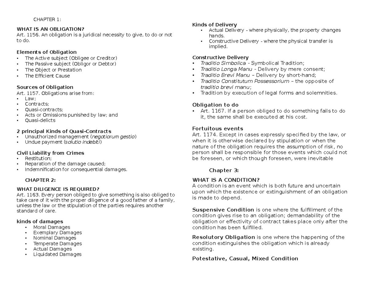 Oblicon - Summary Accounting Law - CHAPTER 1: WHAT IS AN OBLIGATION ...