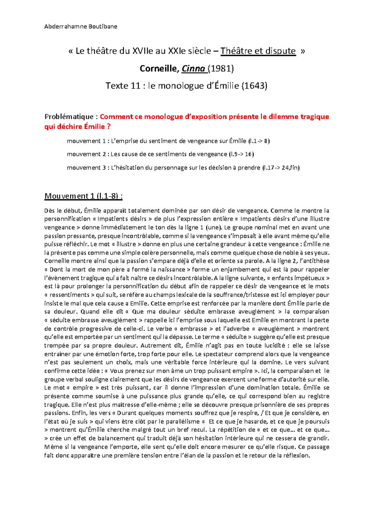 Analyse Linéaire de Corneille : Le Monologue d'Émilie dans Cinna (1643 ...