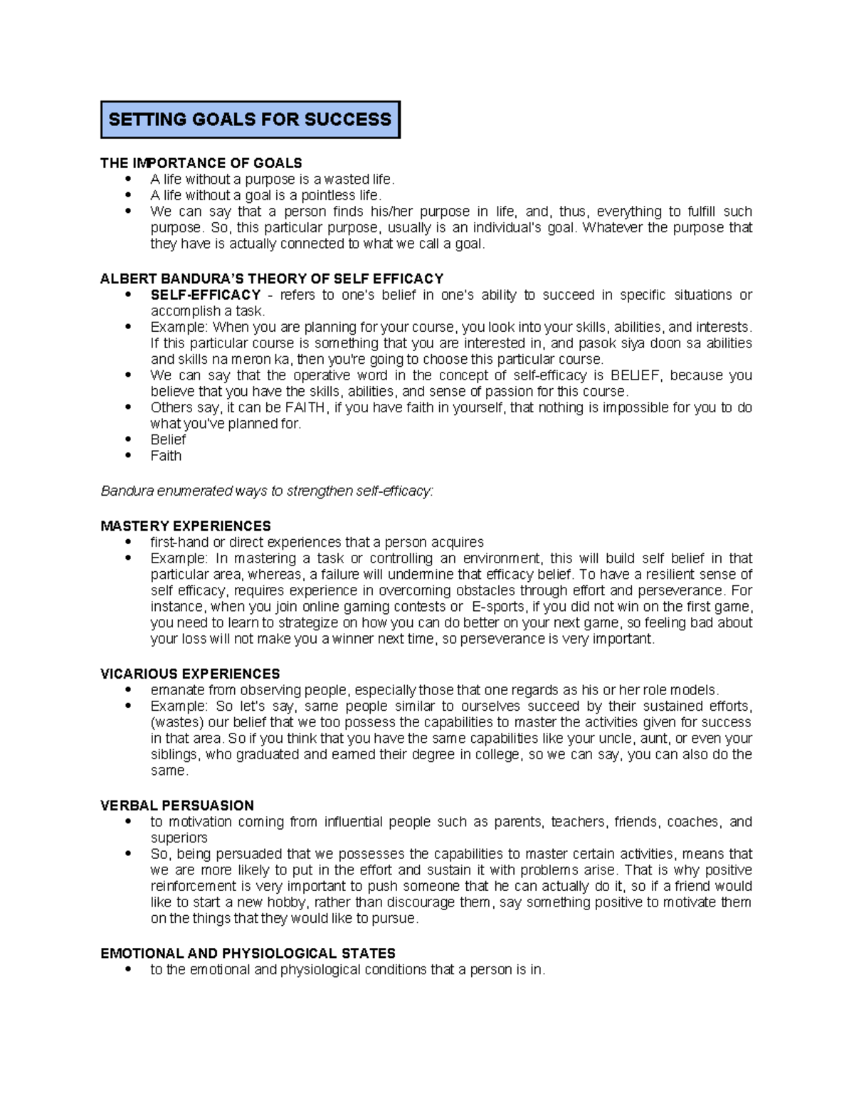 Setting Goals for Success: Theories and Principles of Achievement - Studocu
