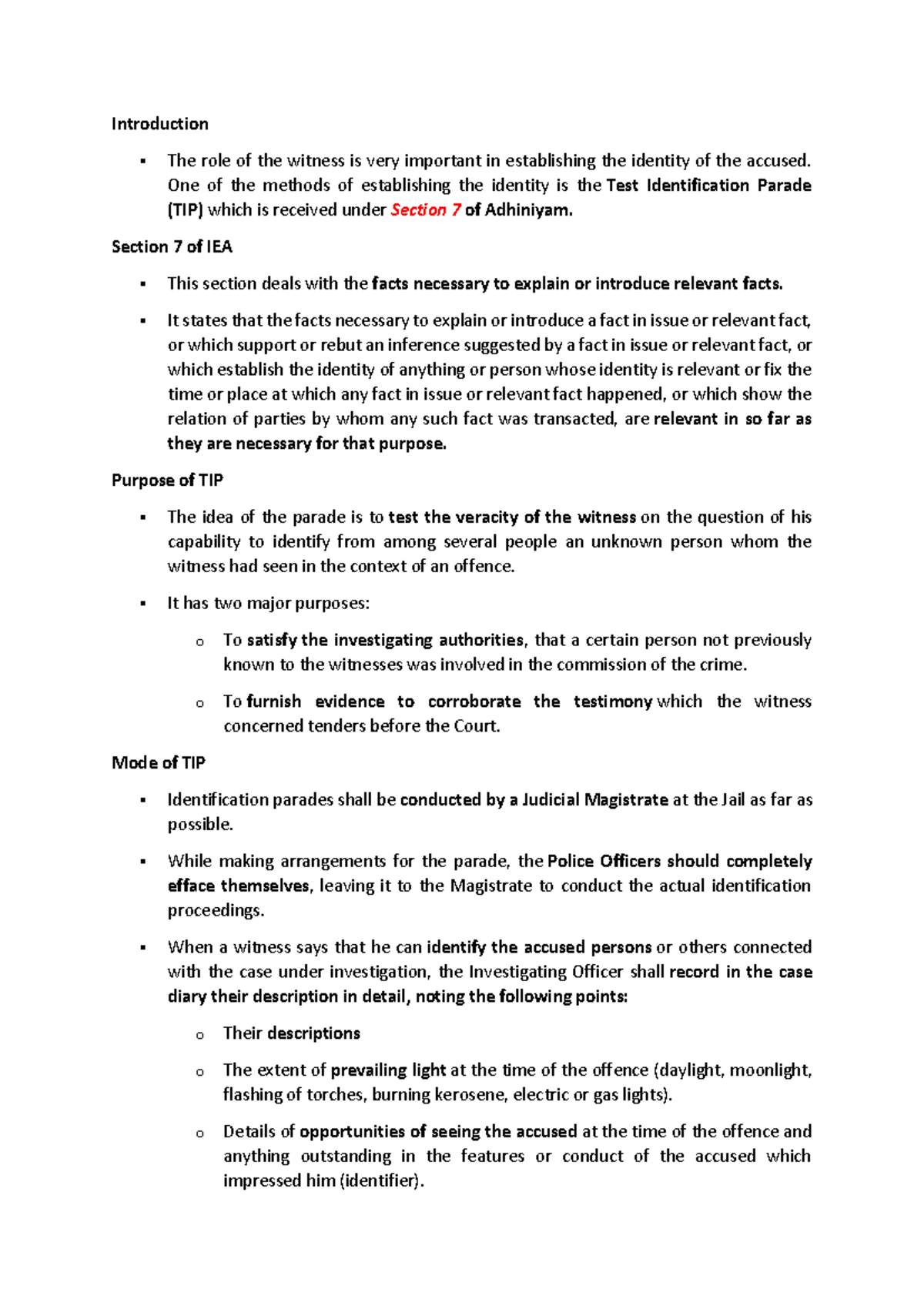 Test identification parade - Introduction The role of the witness is ...
