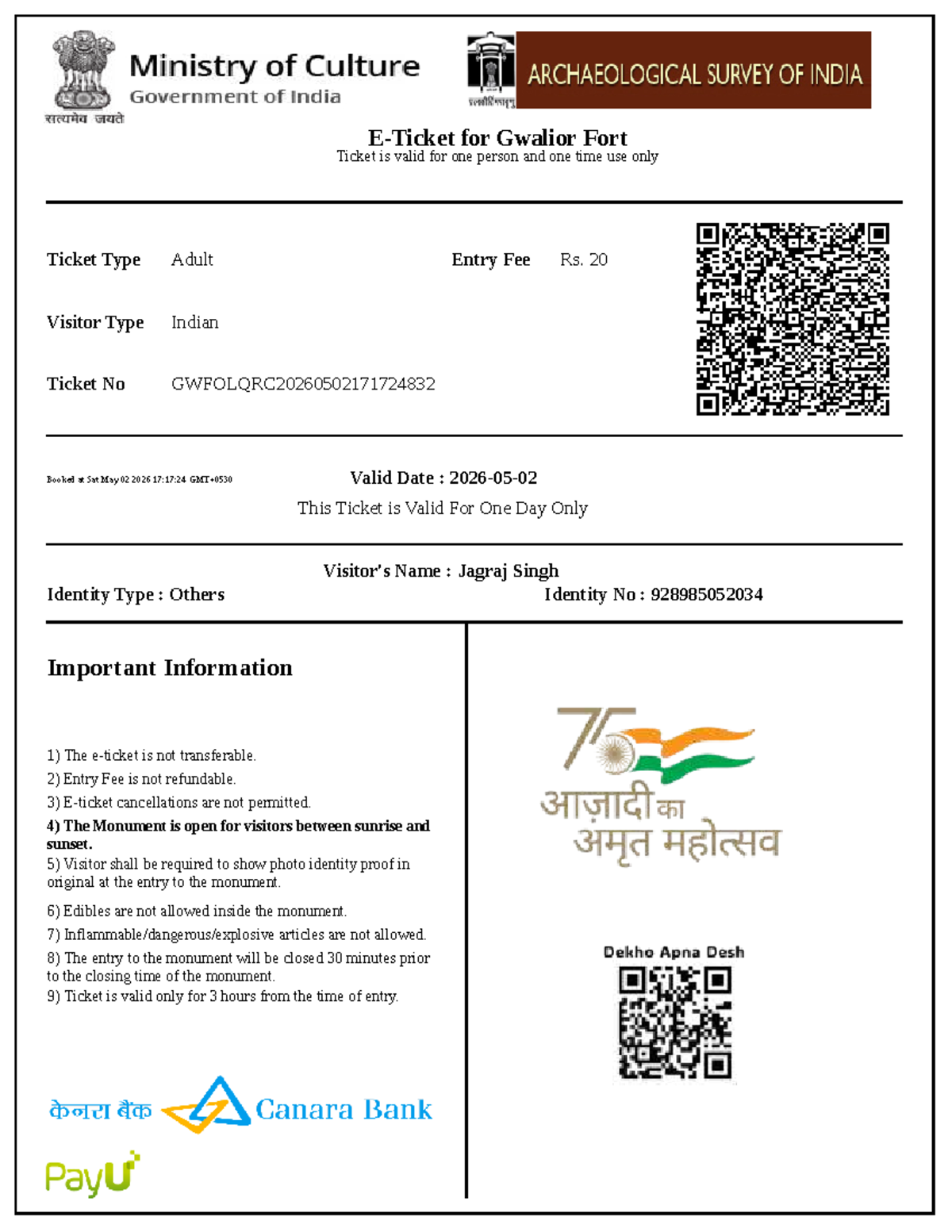 GWFOLQRC20260502171724832 - Gwalior Fort Entry Ticket Details - Studocu