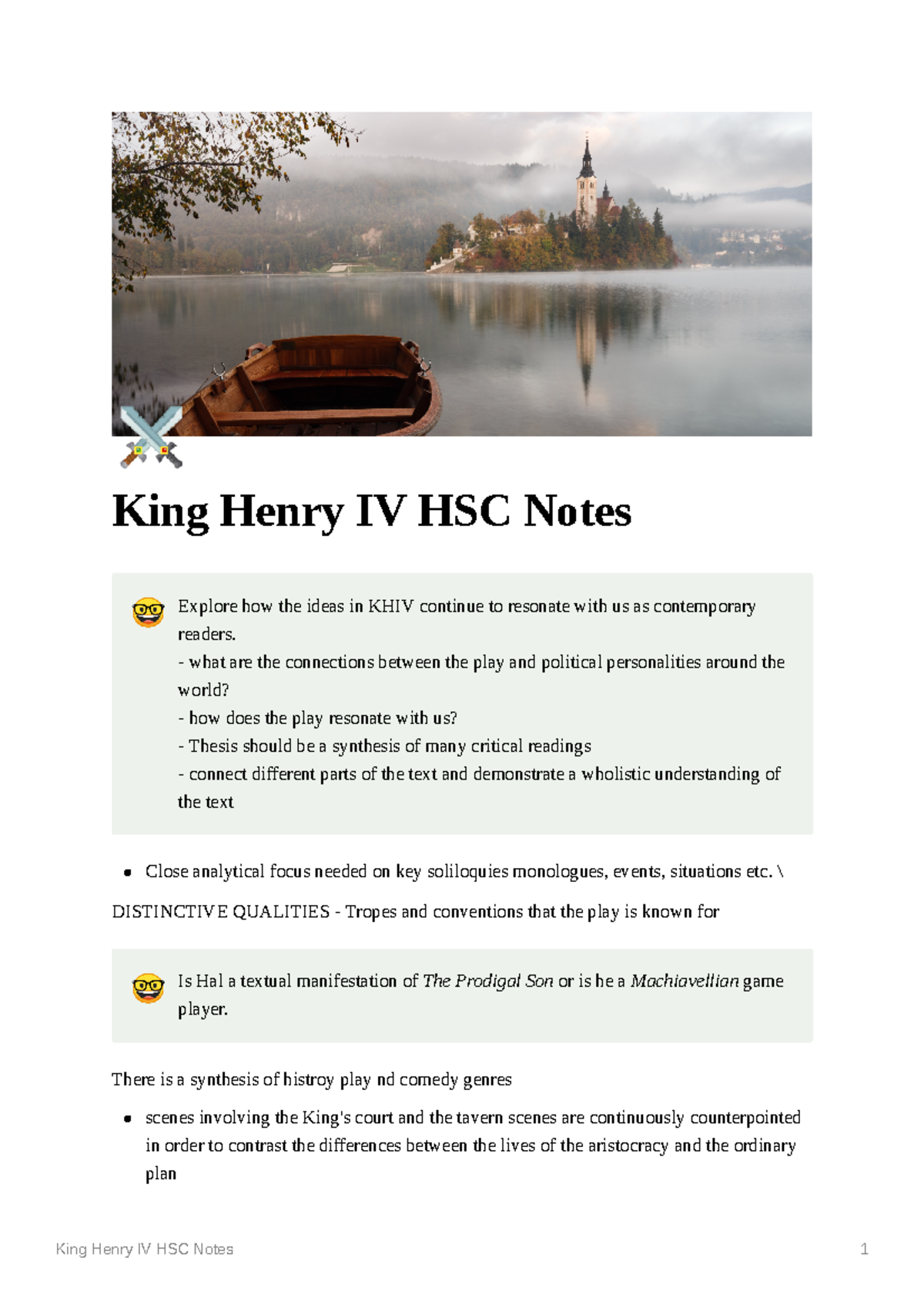 King Henry IV Notes - ⚔ King Henry IV HSC Notes 🤓 Explore how the ideas ...