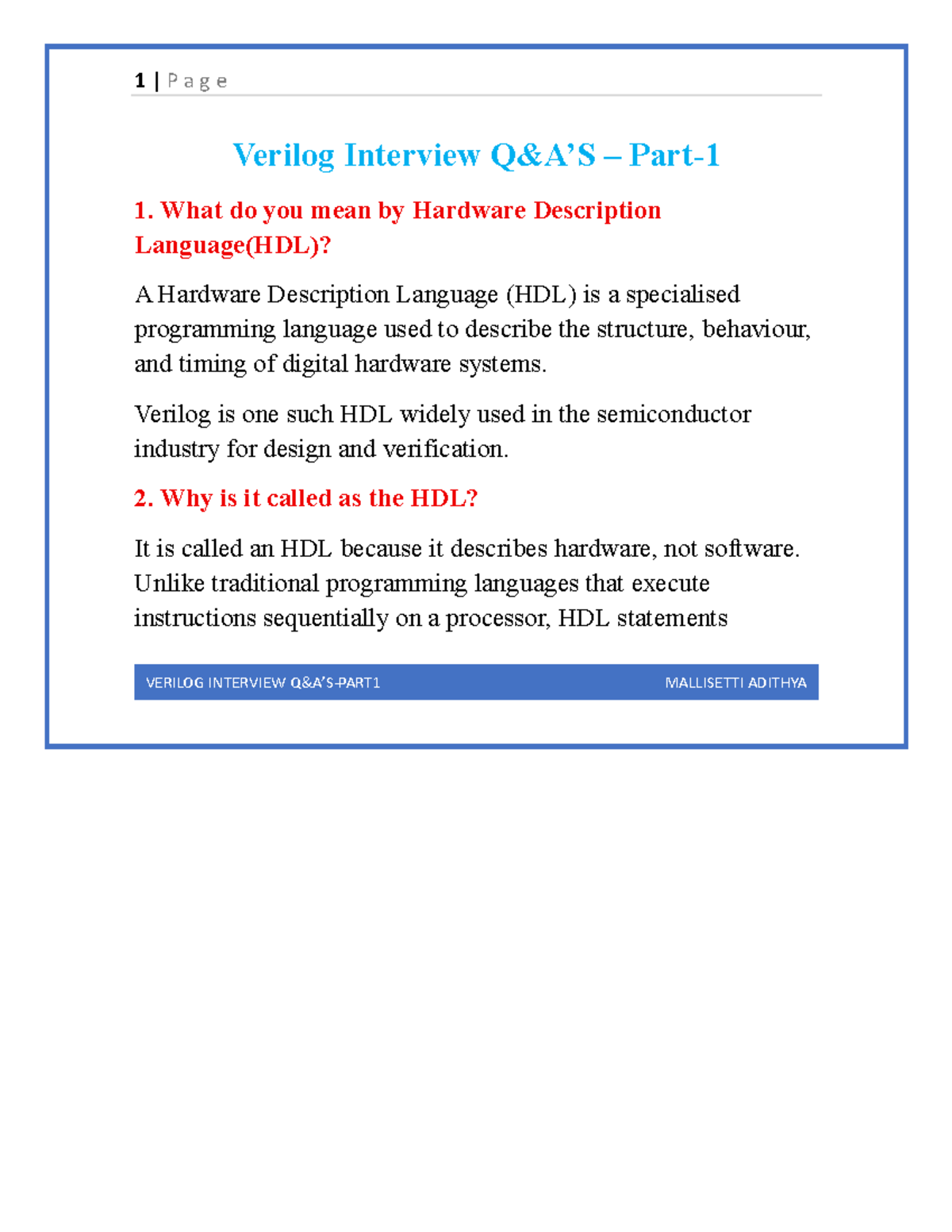 Verilog Interview Q&A: Understanding Hardware Description Language (HDL ...