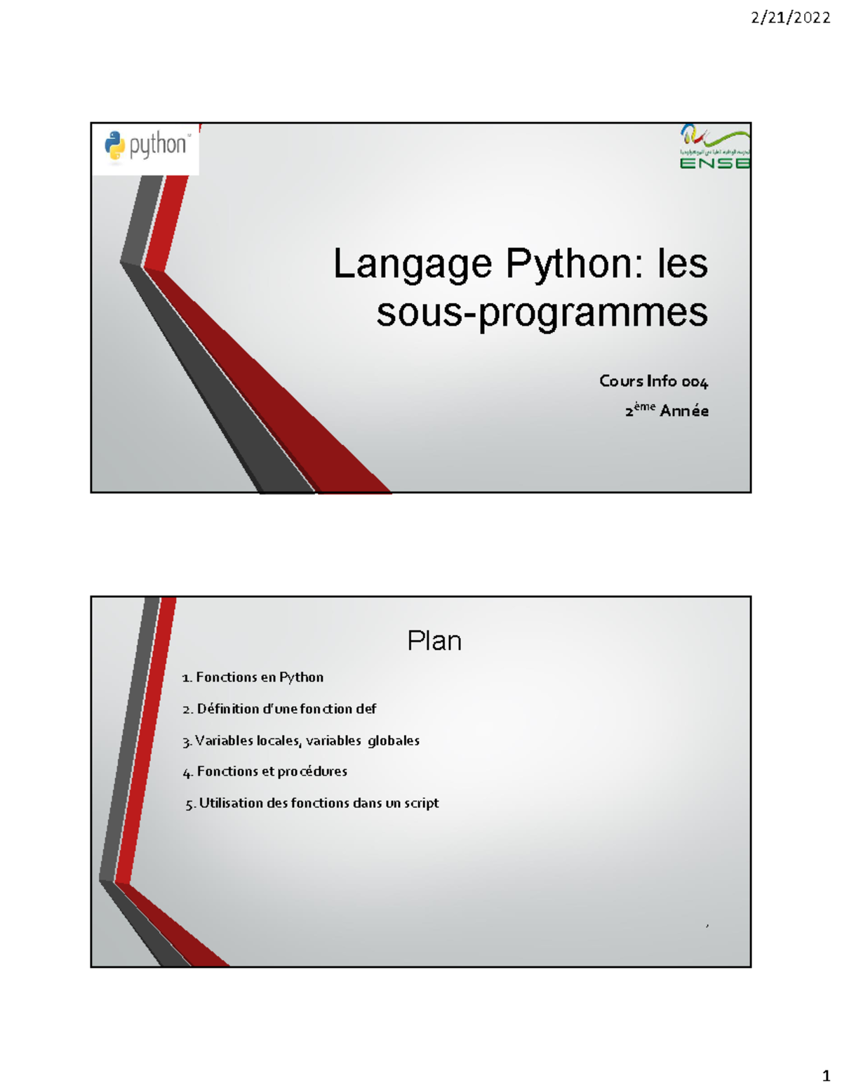 Chapitre 2 python sous programmes - Langage Python: les sous-programmes ...