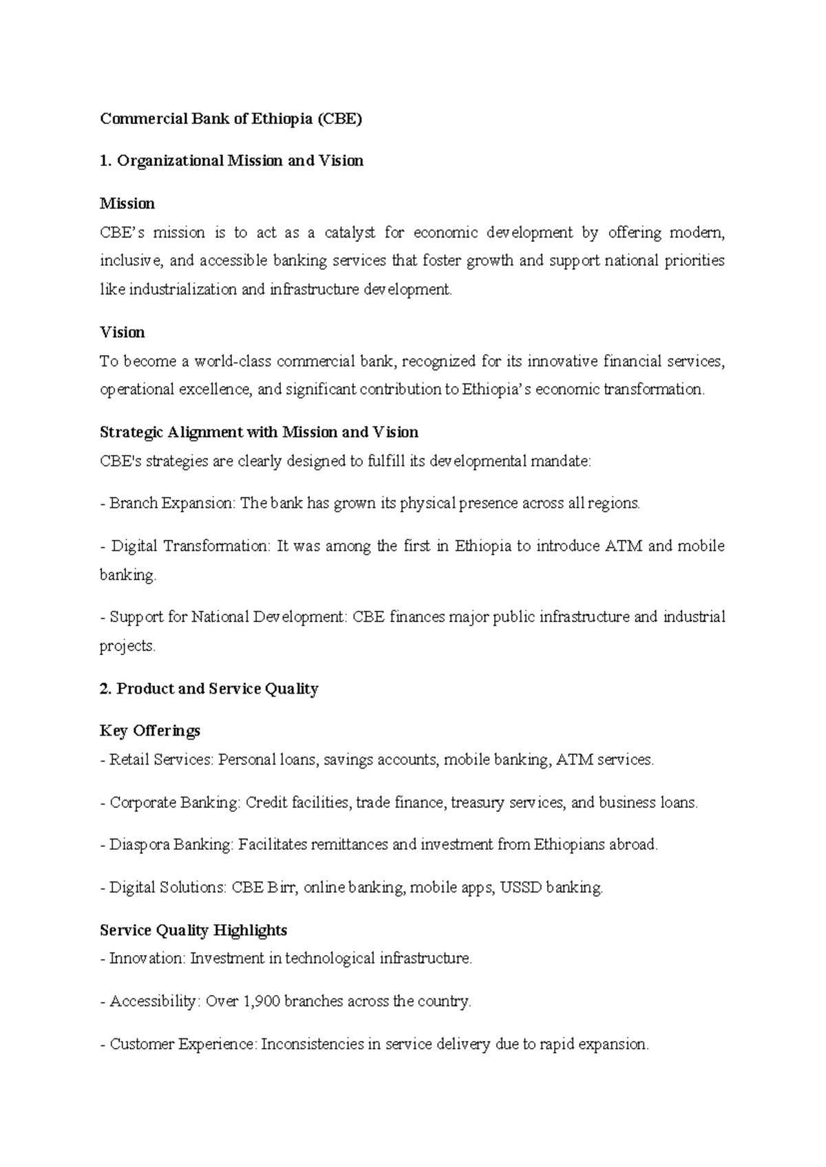 CBE Organizational Strategy Analysis: Mission, Vision & Services - Studocu