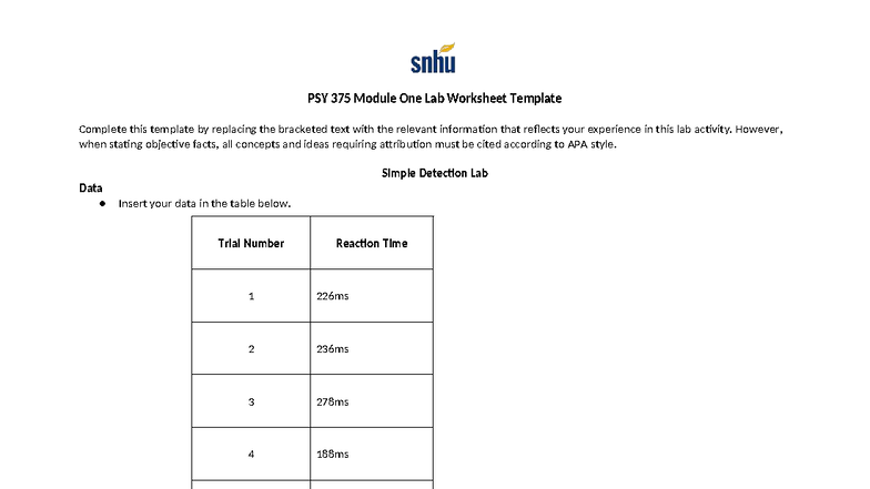 PSY 375 Module One Lab Worksheet: Data & Analysis Insights - Studocu