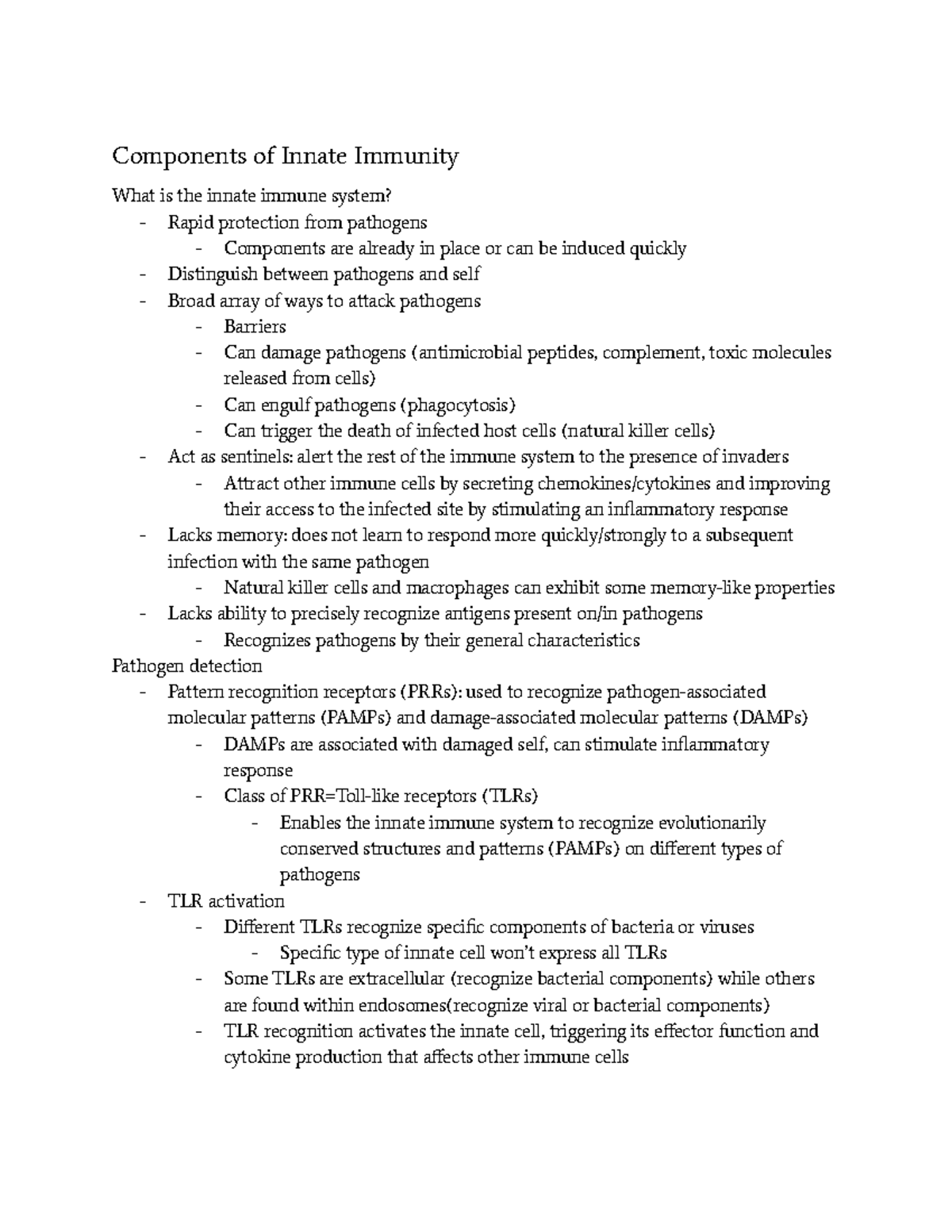 Immunology Chapter 2: Innate Immunity Components & Functions Overview ...