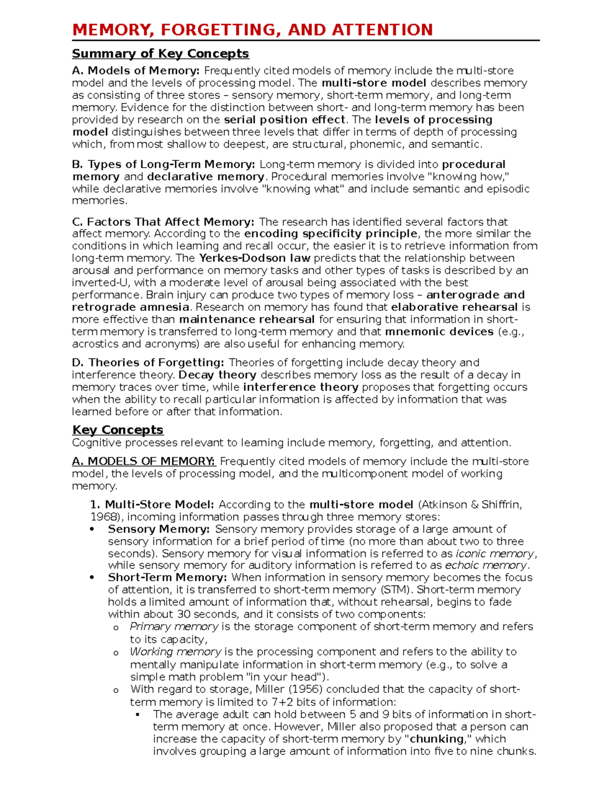Psychology 101: Models, Types, and Theories of Memory and Attention ...