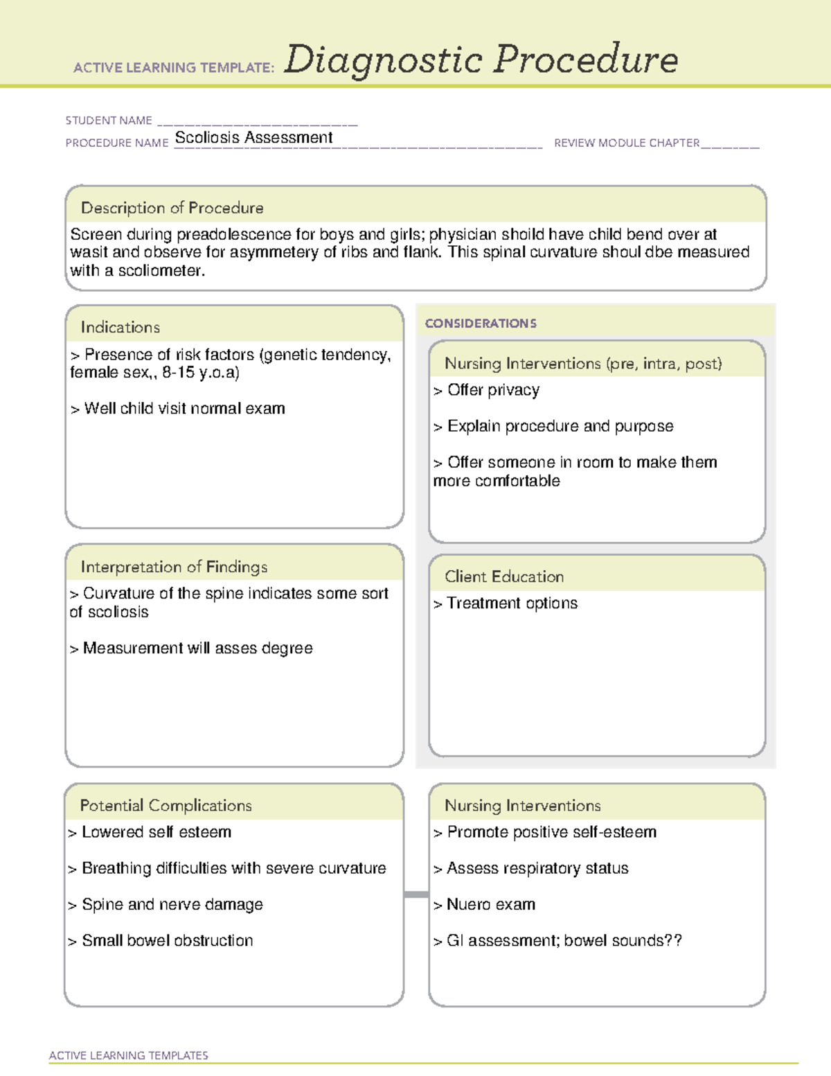Scoliosis Assessment: Diagnostic Procedure Template for Nursing Care ...