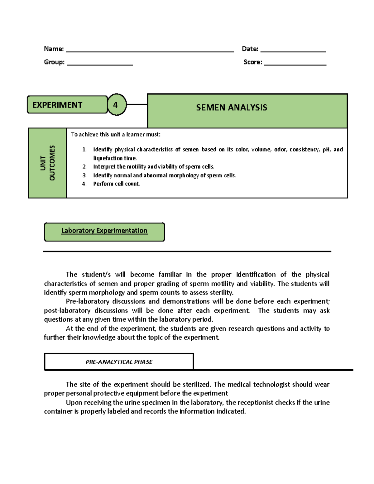 LAB4 - Semen Analysis - lab sheets - Name: ______________________________________________ Date ...