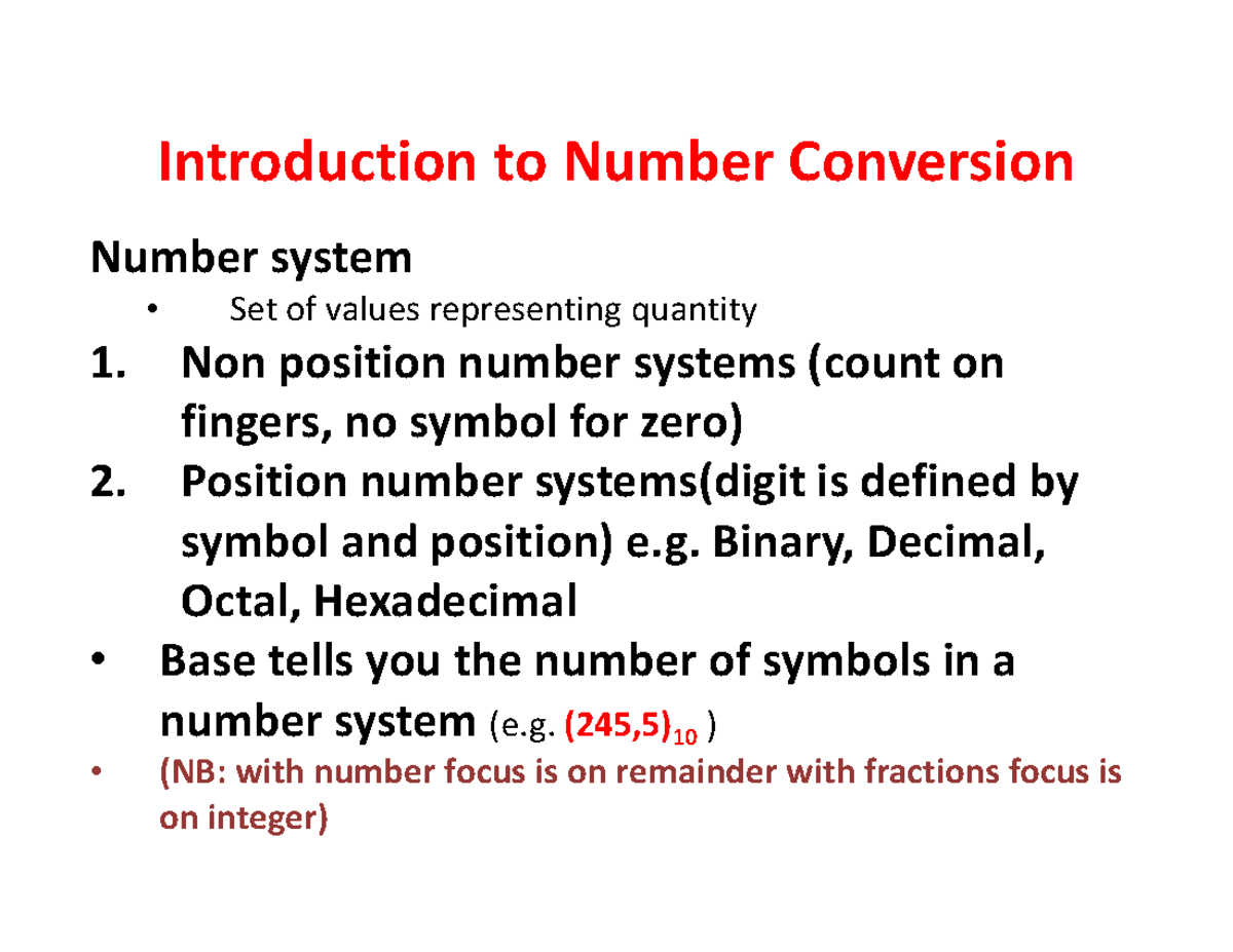 Number Systems (CS101) - Comprehensive Conversion Notes - Studocu