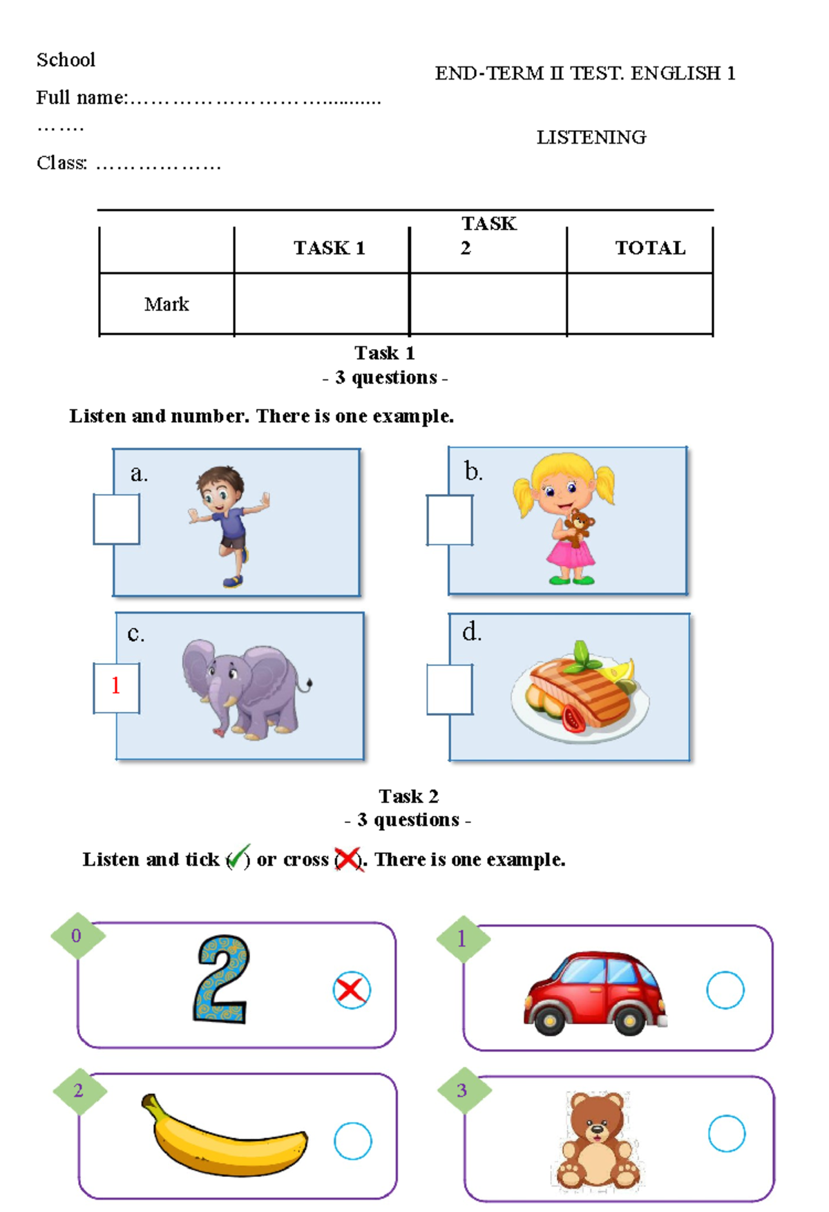 School II Full Test: English 1 Listening & Reading Tasks - Studocu