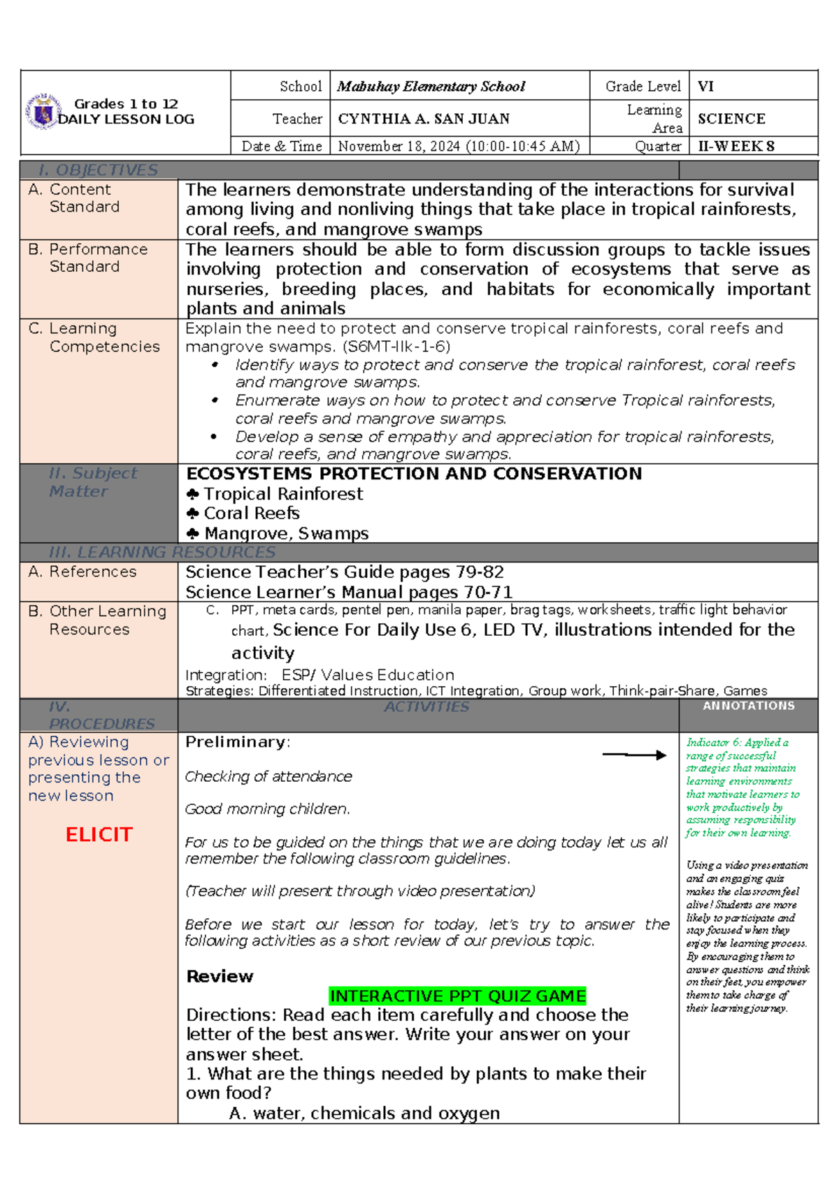 COT II-DLP Science 6-Q2W8: Ecosystem Protection & Conservation Guide ...
