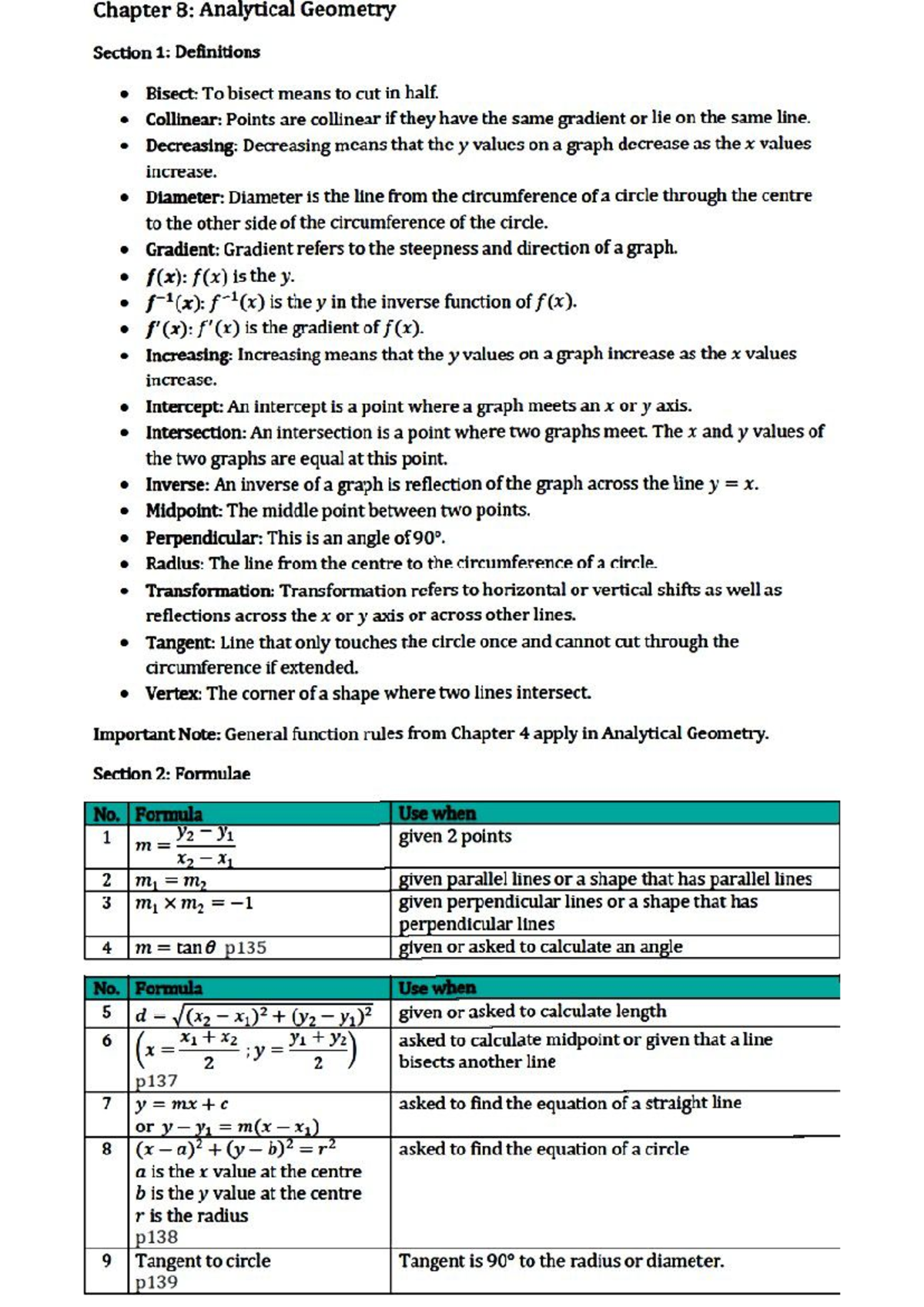 Grade 12 Mathematics Notes: Analytical Geometry & Trigonometry Concepts ...