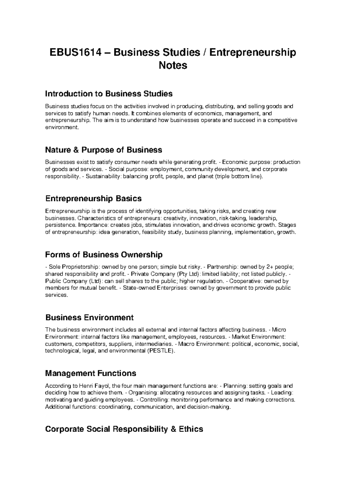 EBUS1614 Business Studies: Entrepreneurship Overview and Key Concepts ...