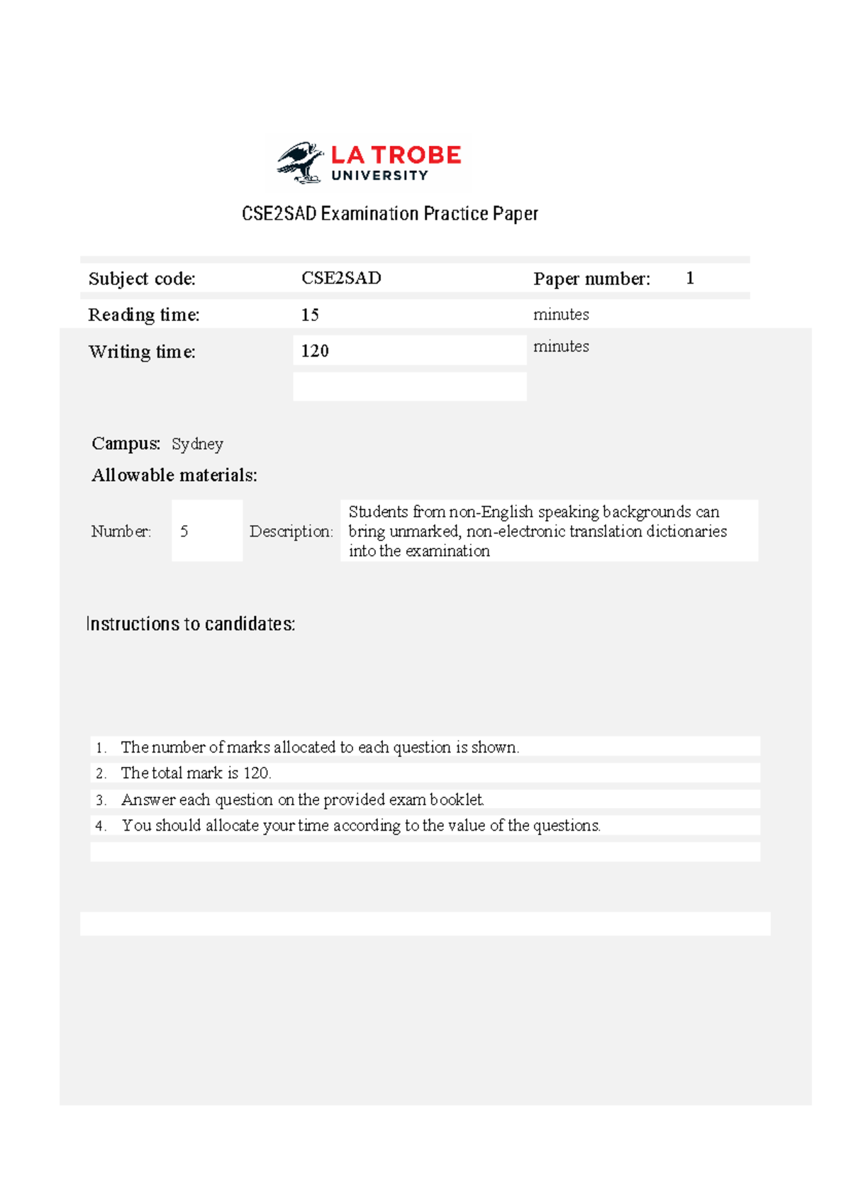 23-Practice CSE 2SAD Exam Paper-V1 - CSE2SAD Examination Practice Paper ...
