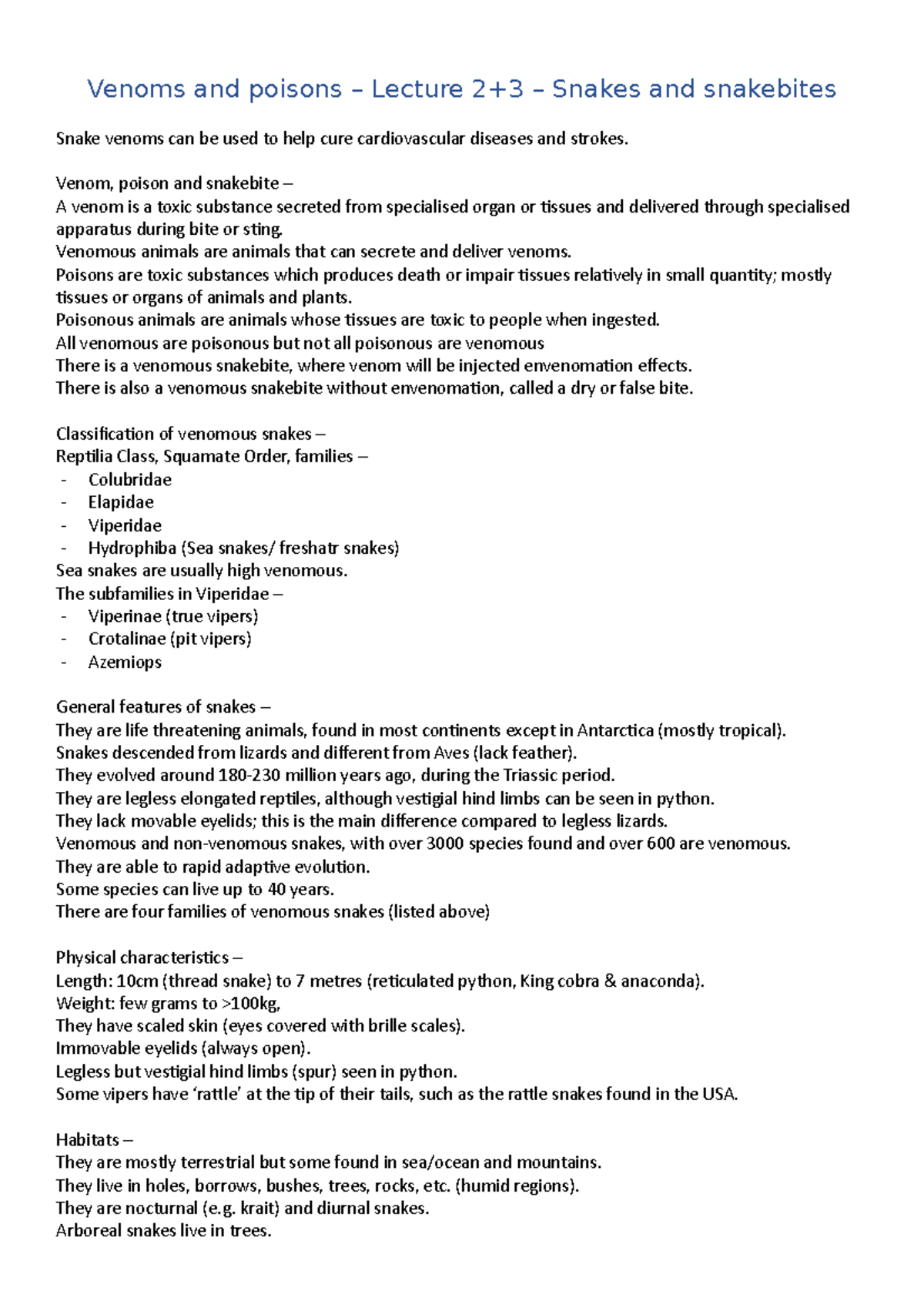 Venoms and Poisons Lecture 2 - Venoms and poisons – Lecture 2+3 ...