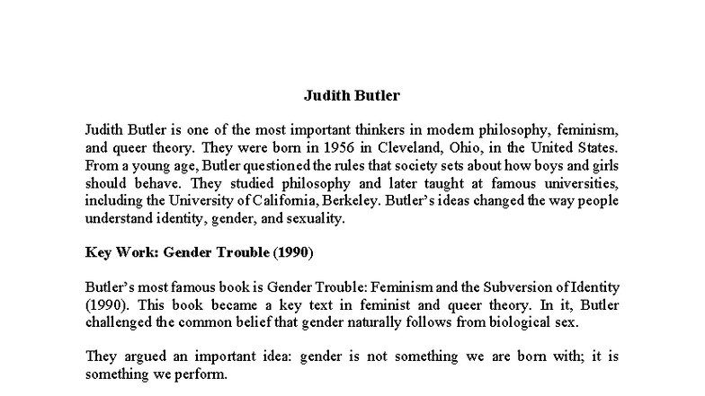 Judith Butler: Key Concepts in Feminism & Queer Theory - Essay - Studocu