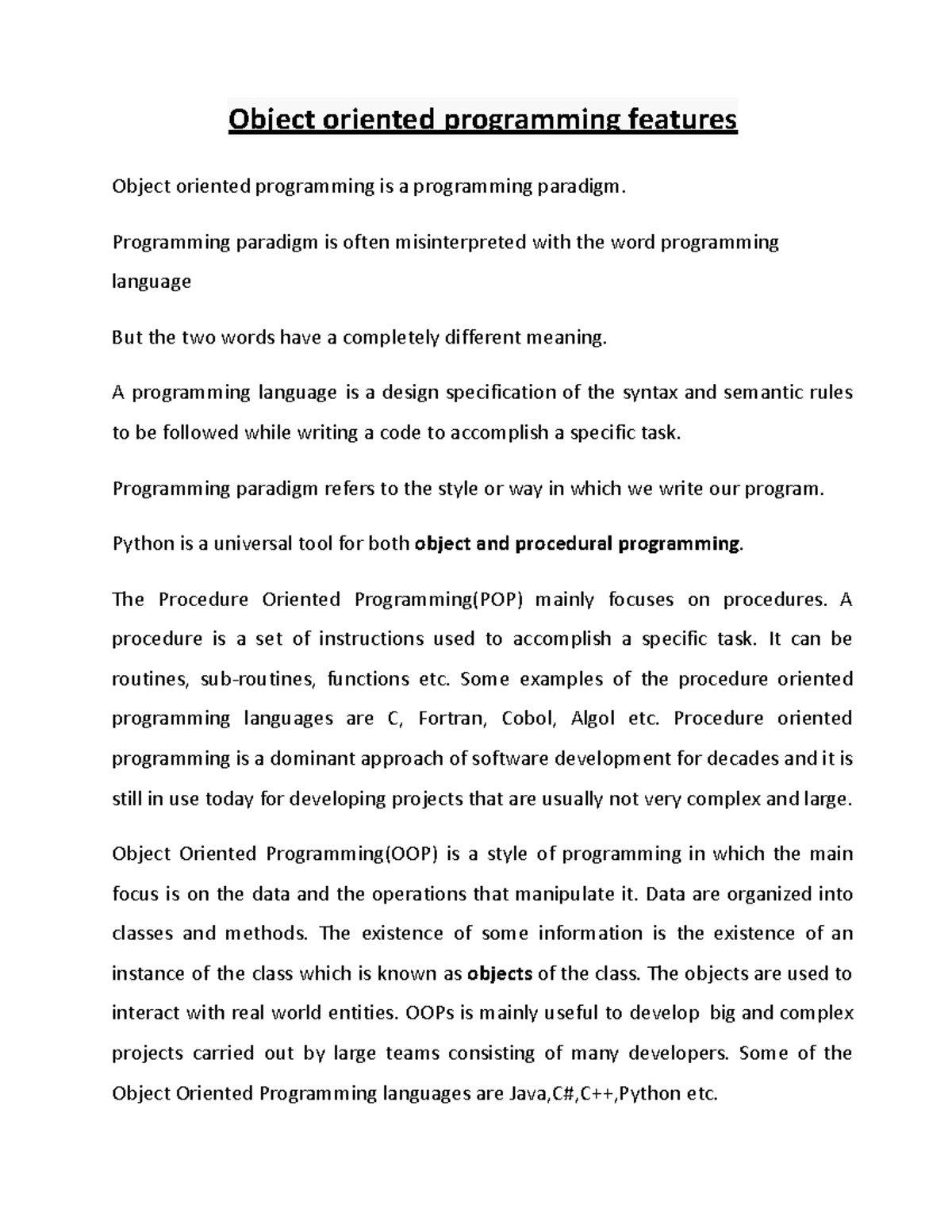 Object Oriented Programming Concepts in Python - UNIT 5 - Studocu