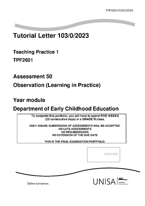 103 2025 0 b TPN3703 - TPN3703/103/0/202 5 Tutorial Letter 103 / 0 / 2025 TEACHING UNDER MENTOR ...