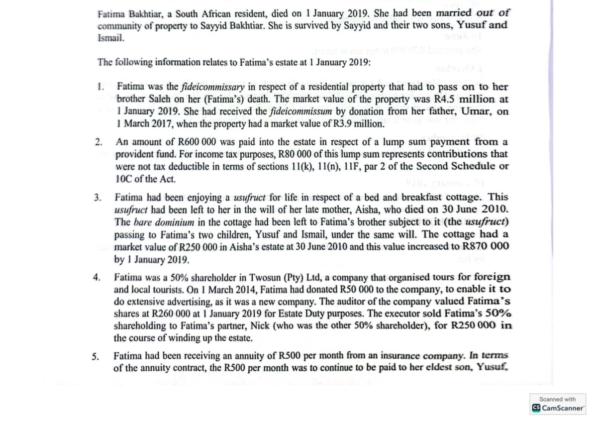 Estate Duty Analysis: Fatima Bakhtiar's Estate (2019) - Studocu