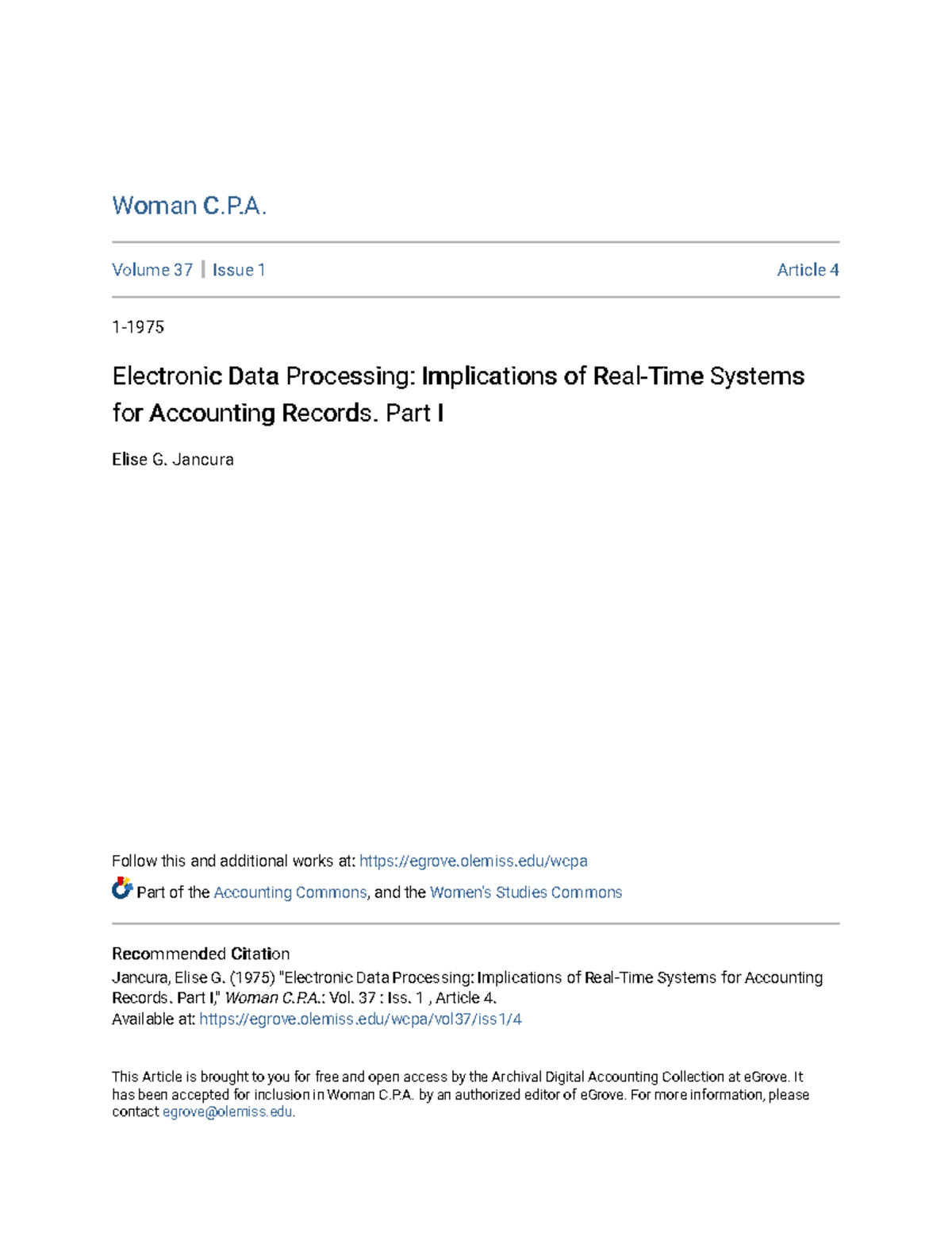 Electronic Data Processing - Woman C.P.A C.P. Volume 37 Issue 1 Article ...