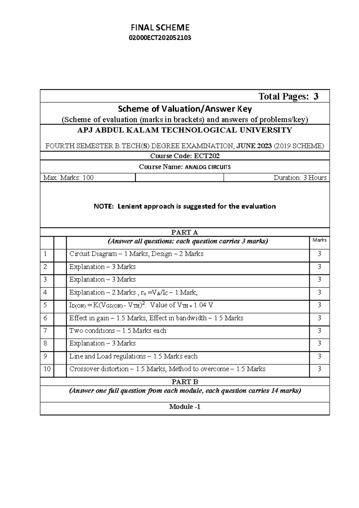 ECT202 - Final Exam Scheme for Analog Circuits (June 2023) - Studocu