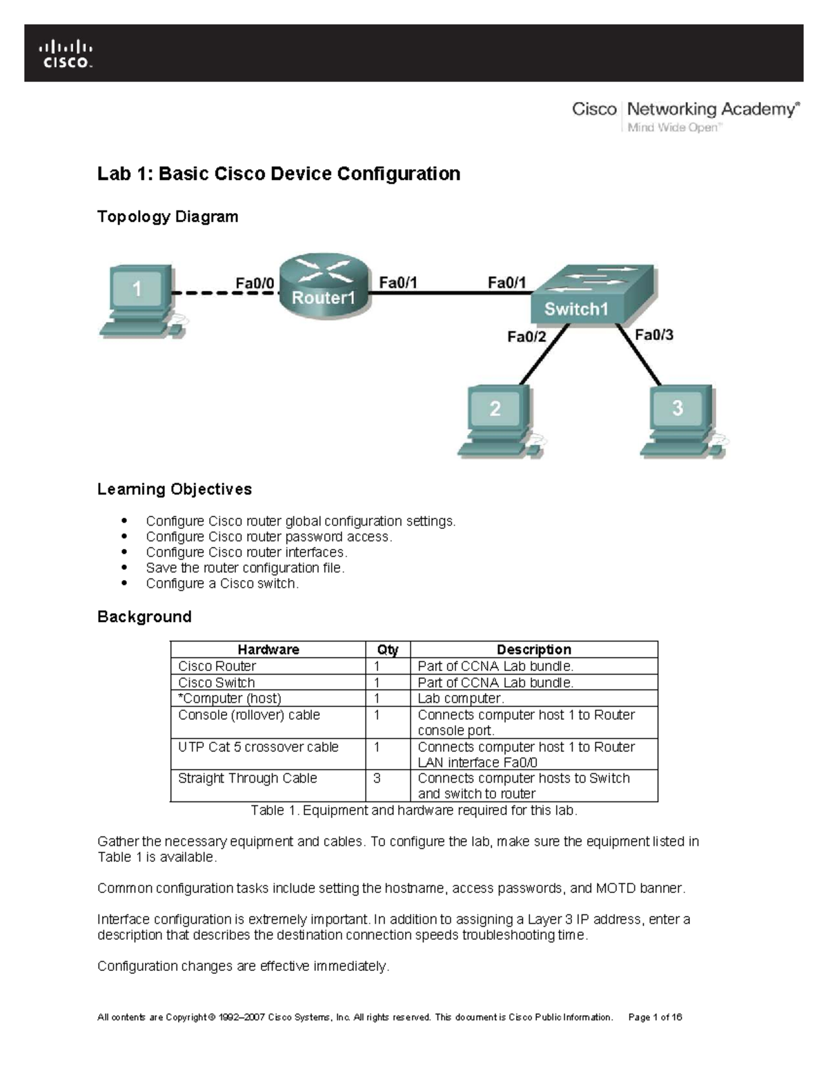 Lab 1: Basic Cisco Device Configuration (CCNA) - Objectives & Steps ...
