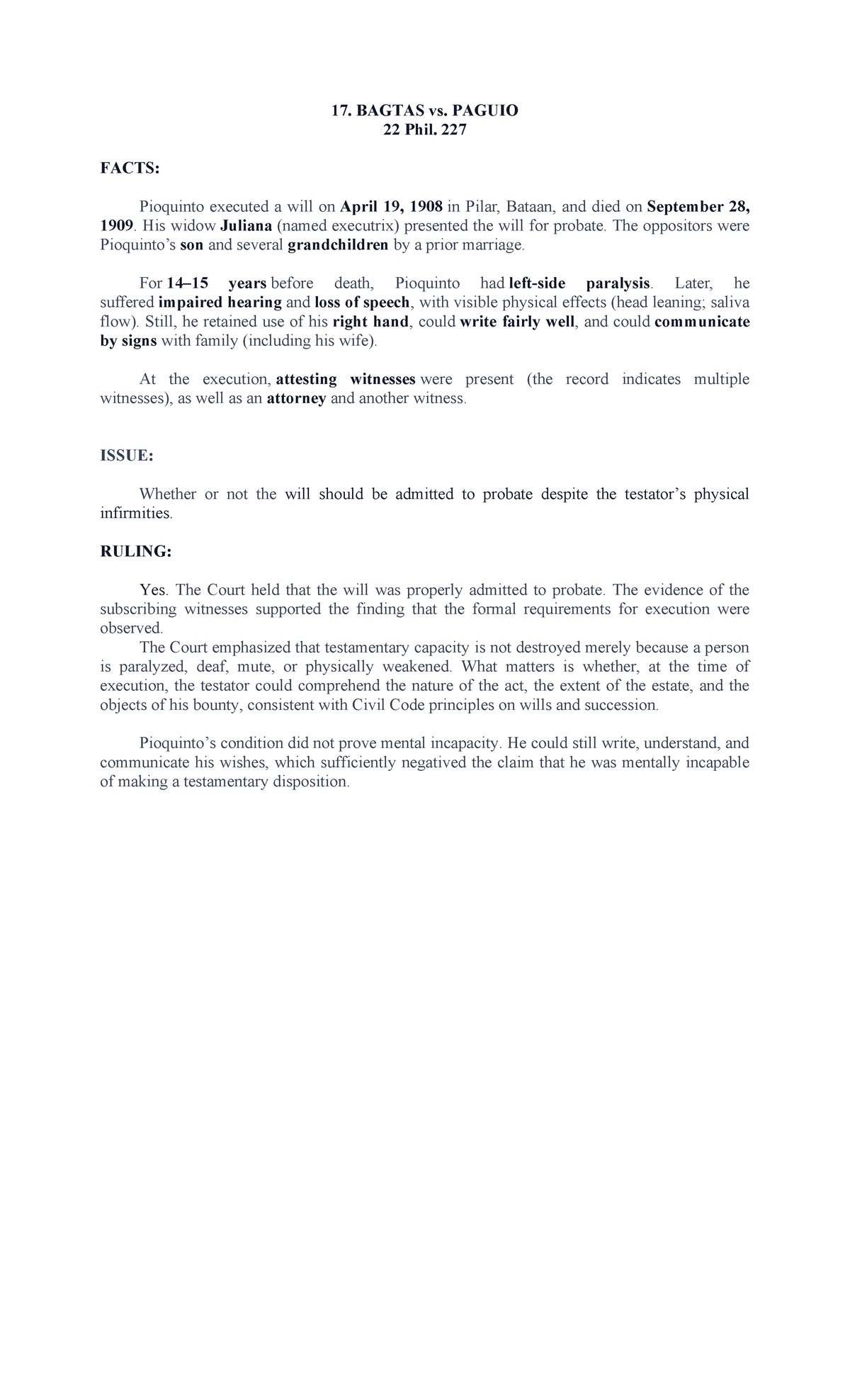 Succession Cases 17 & 37: Legal Analysis and Rulings on Wills - Studocu